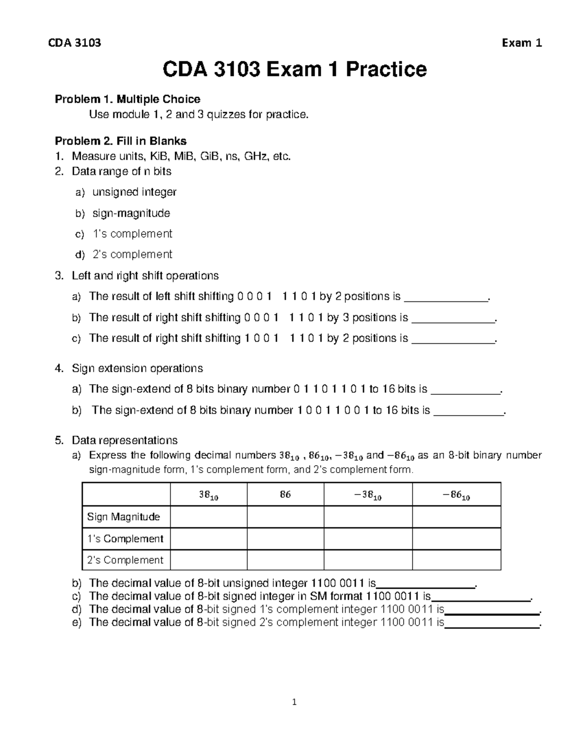 CDA 3103 Midterm 1 Exam Practice Questions and Answers - Studocu