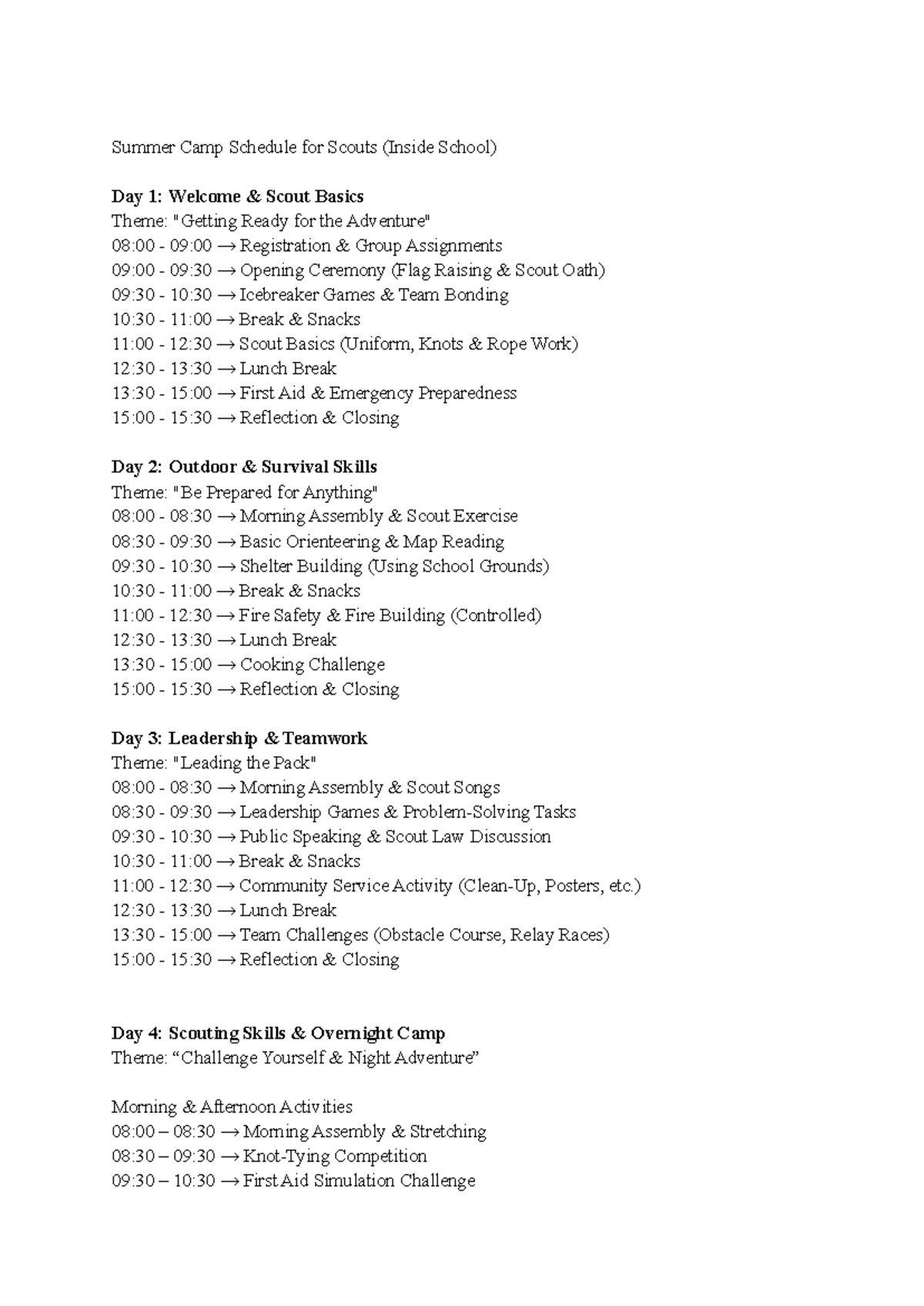 Summer Camp schedule draft - Summer Camp Schedule for Scouts (Inside ...