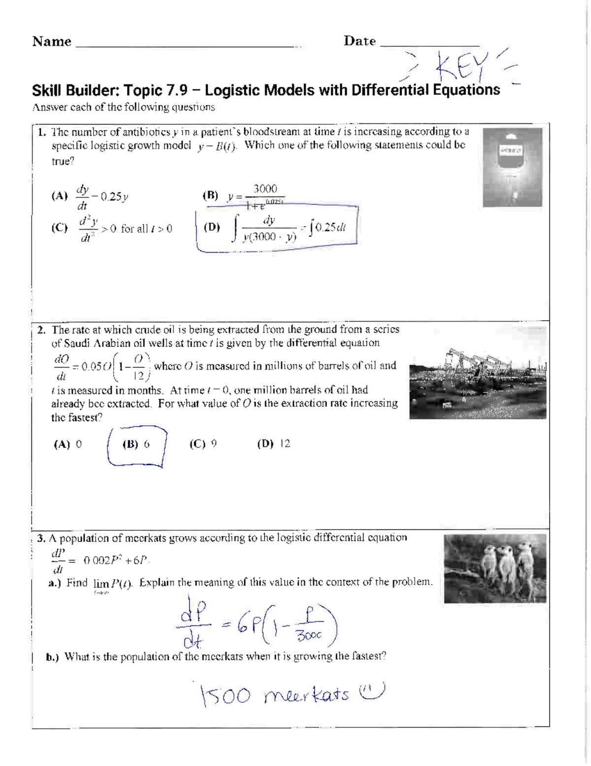 KEY - 7.9 Logistic Models with Diff Eqns Homework Solutions - Studocu