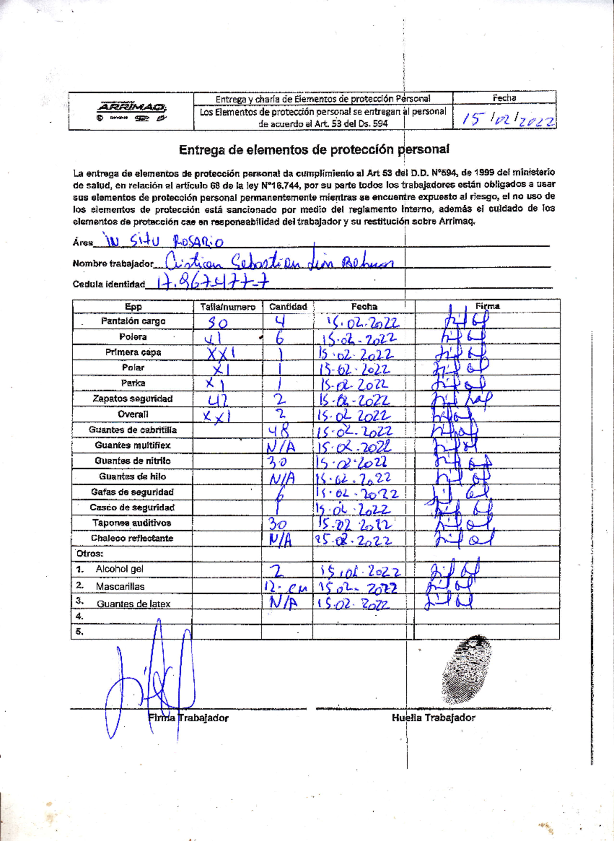 Registro entrega EPP - AEERT'UTÑ. $rc*ñ Entrega v charfa de Elementos ...