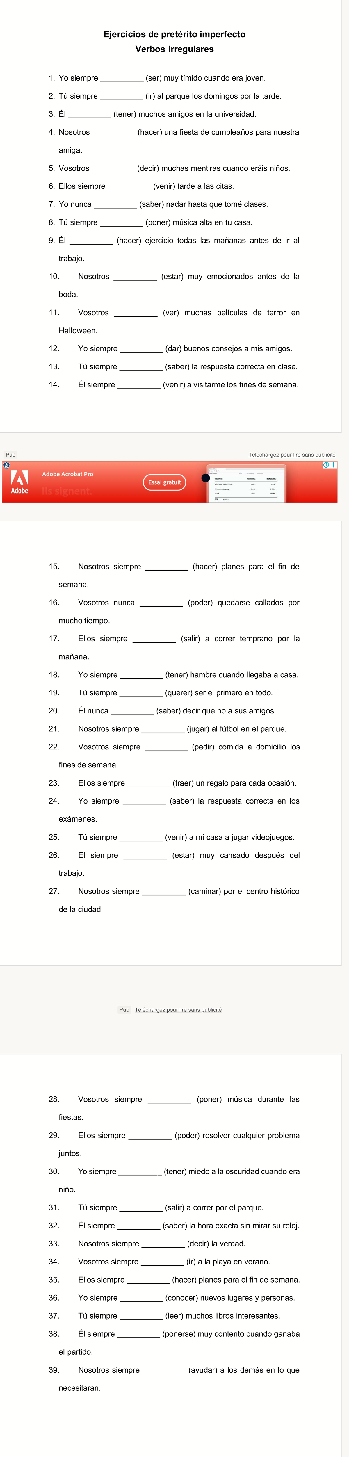 Ejercicios de Pretérito Imperfecto: Verbos Irregulares 4 - Studocu