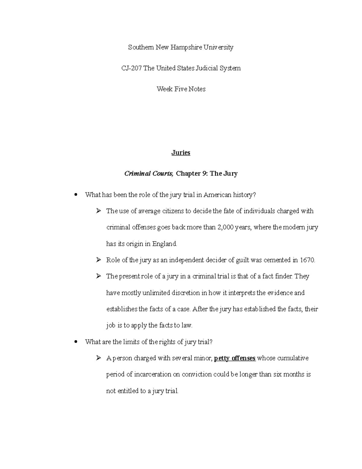 CJ 207 Week 5 Notes on Jury Trials and Legal Reforms - Studocu