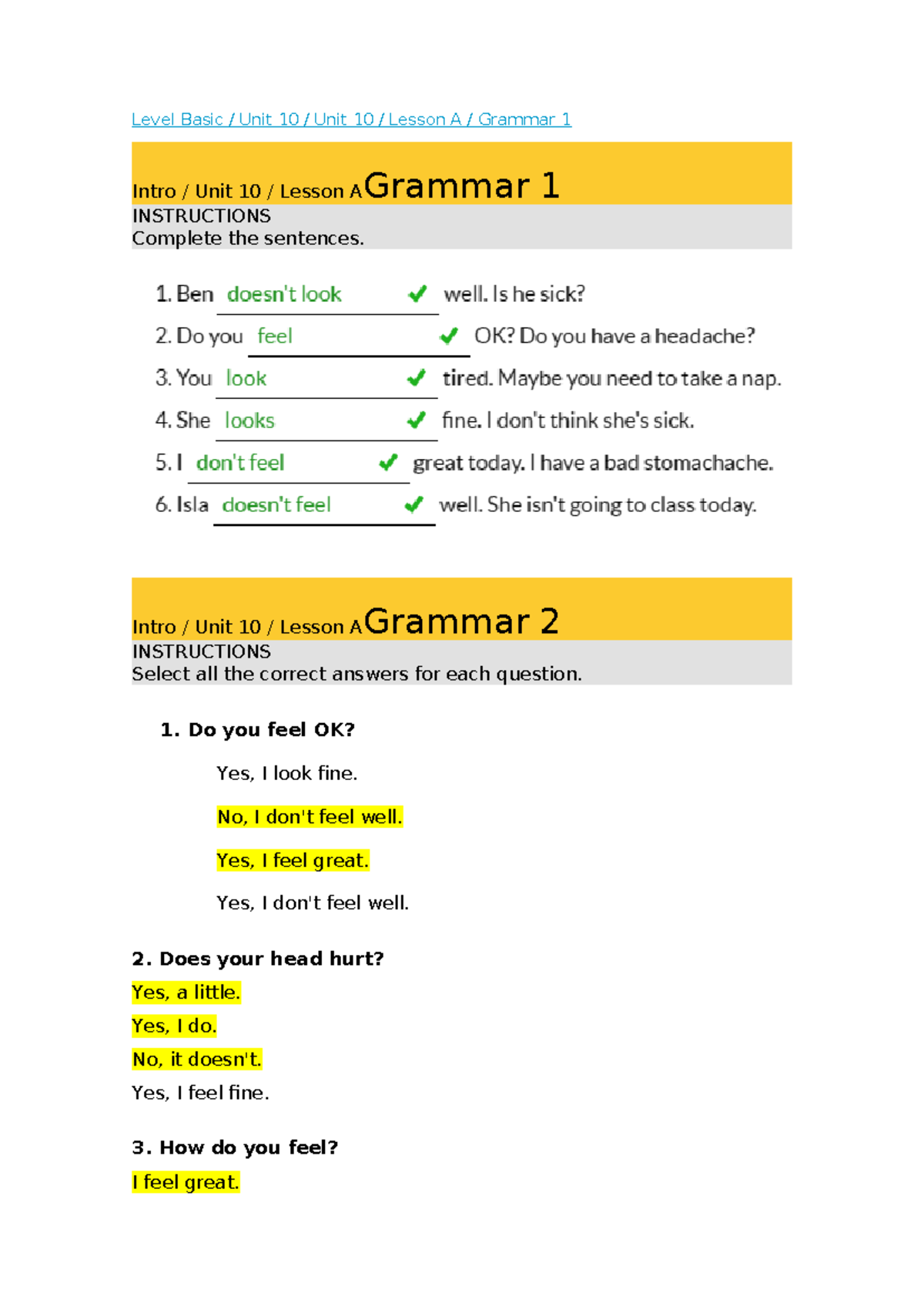 Unit 10 - UNIDAD 10: Grammar, Vocabulary, Listening, and Reading Exercises - Studocu