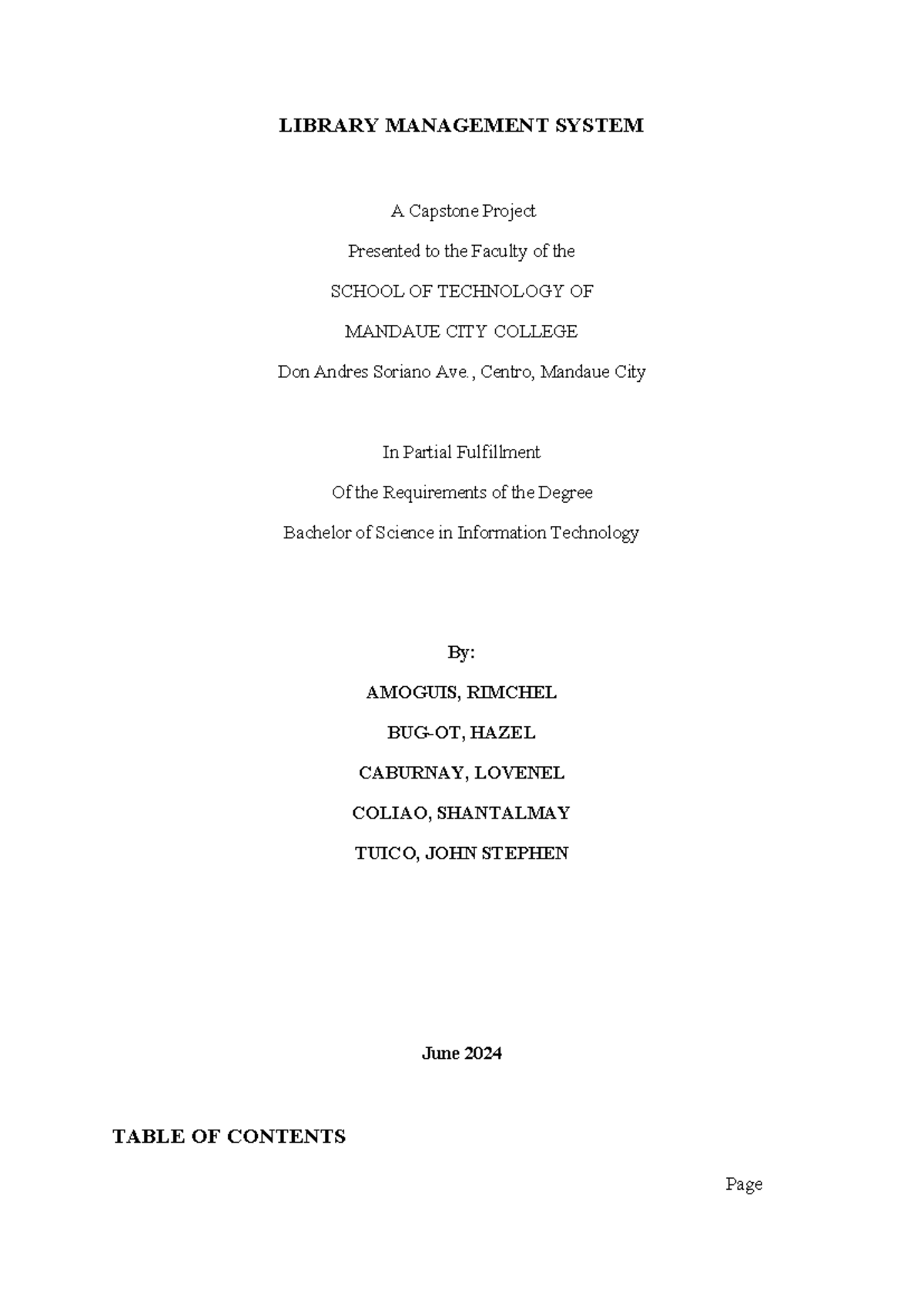 Chapter 1 & 2: Library Management System - Capstone Project (BIT) - Studocu