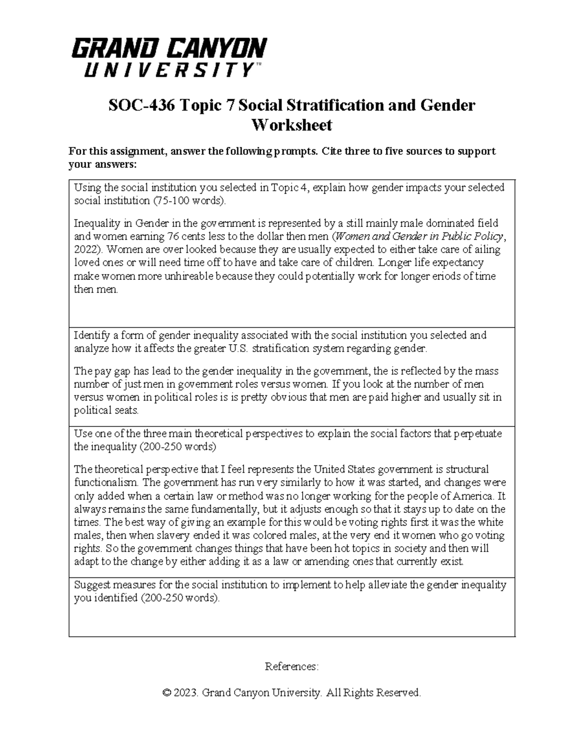 Social Stratificationand Gender Worksheet - Cite three to five sources ...