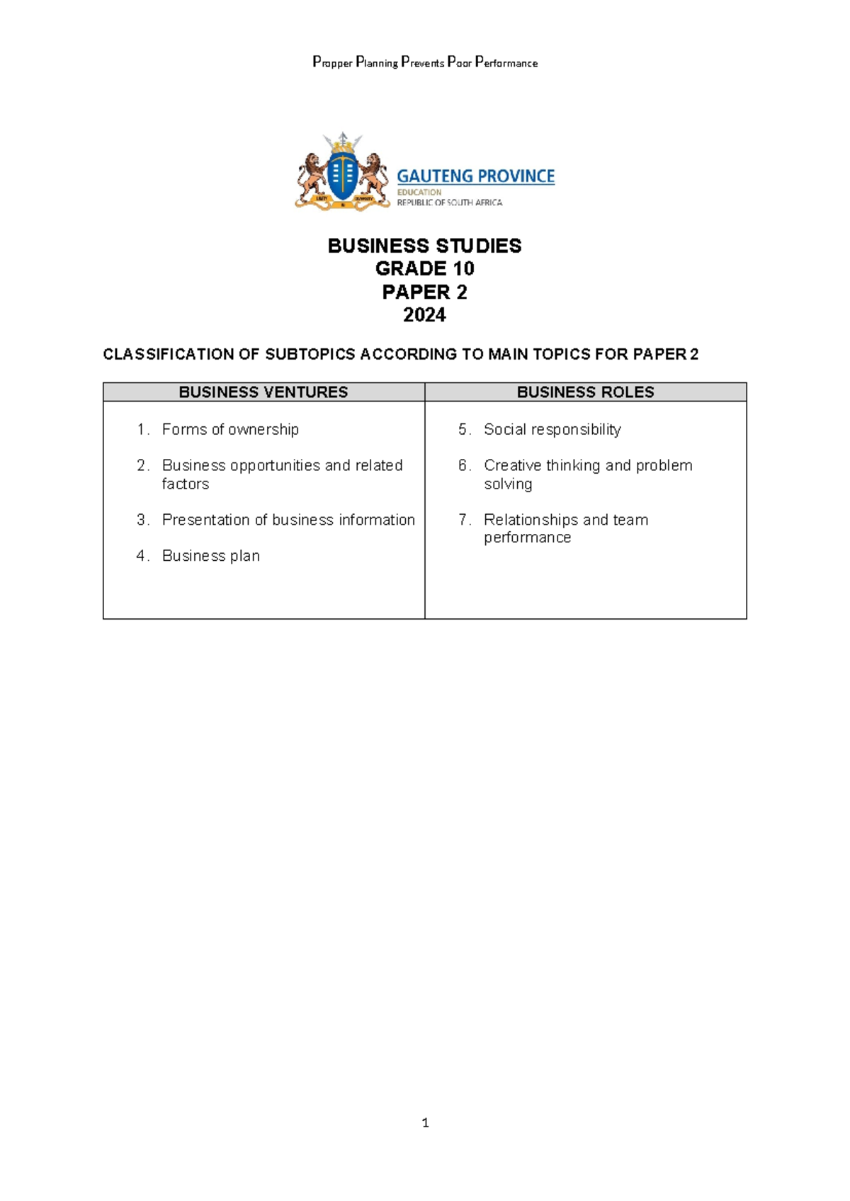 Gr 10 Business Studies Notes - Paper 2: Ownership & Responsibilities ...