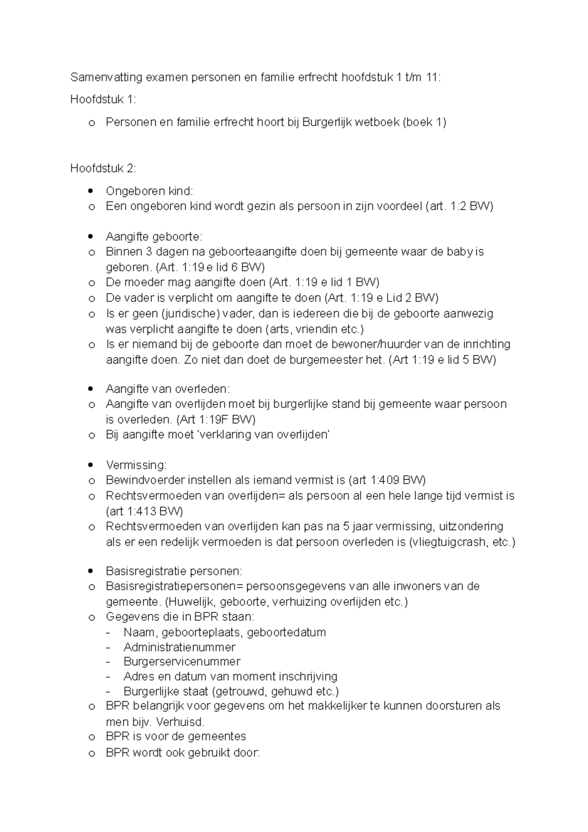 Samenvatting PFER 1: Hoofdstukken 1 t/m 11 Personen- en Familie ...