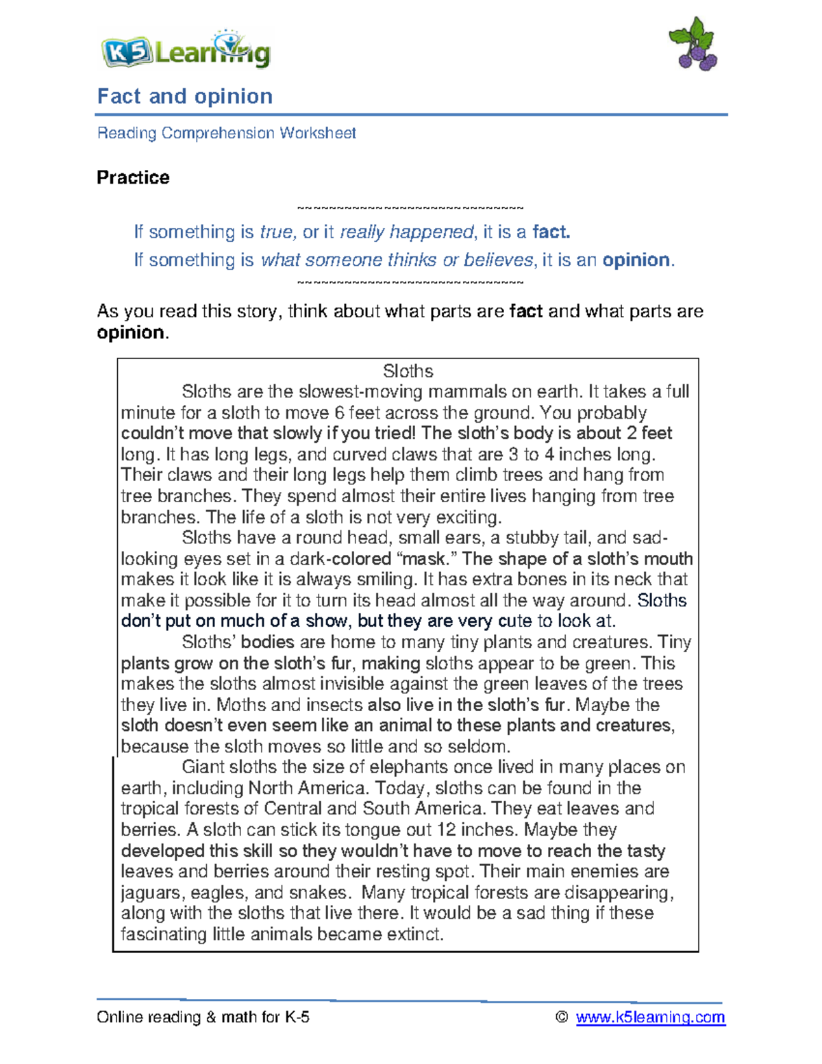 Fact and Opinion Reading Comprehension Worksheet (Practice) - Studocu