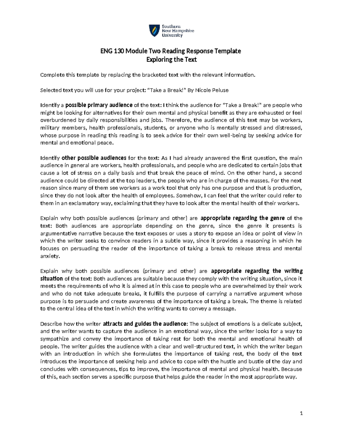 2-1 Reading Response Exploring the Text - ENG 130 Module Two Reading ...