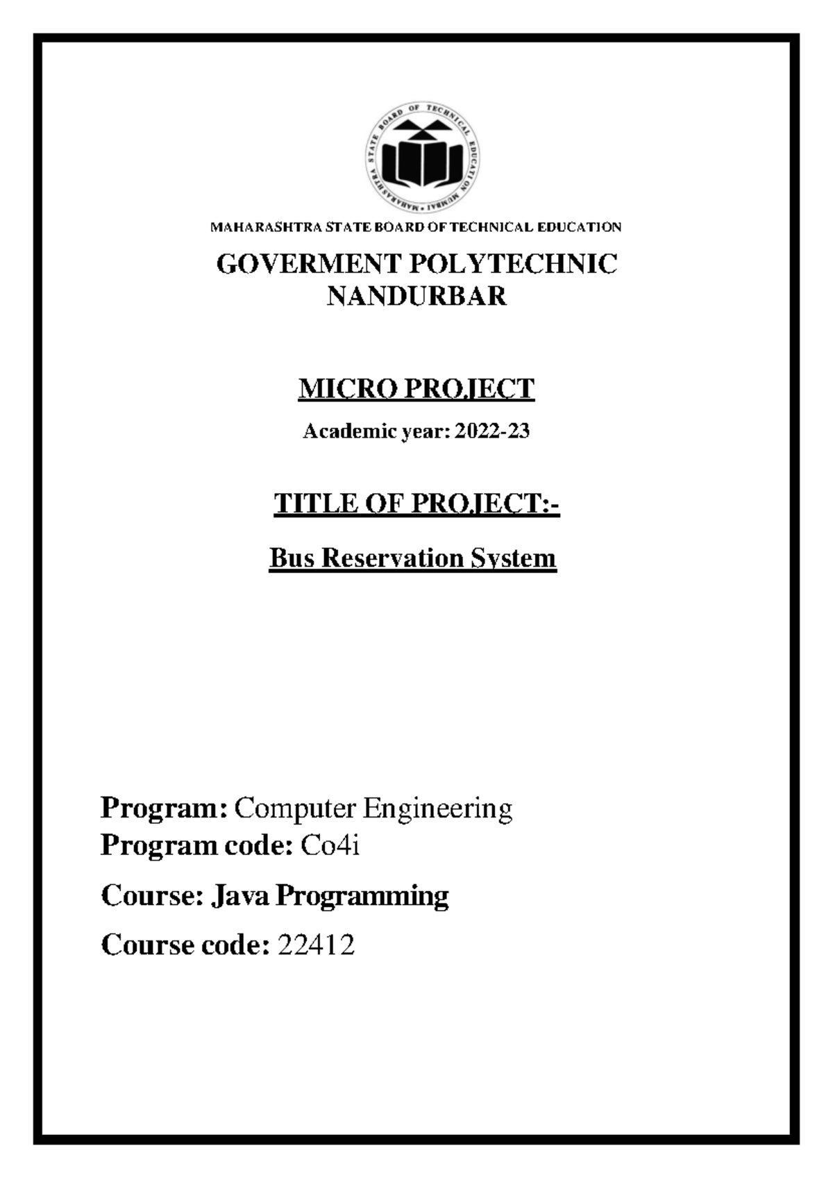 Bus Reservation System Micro Project Java Programming 22412 Studocu