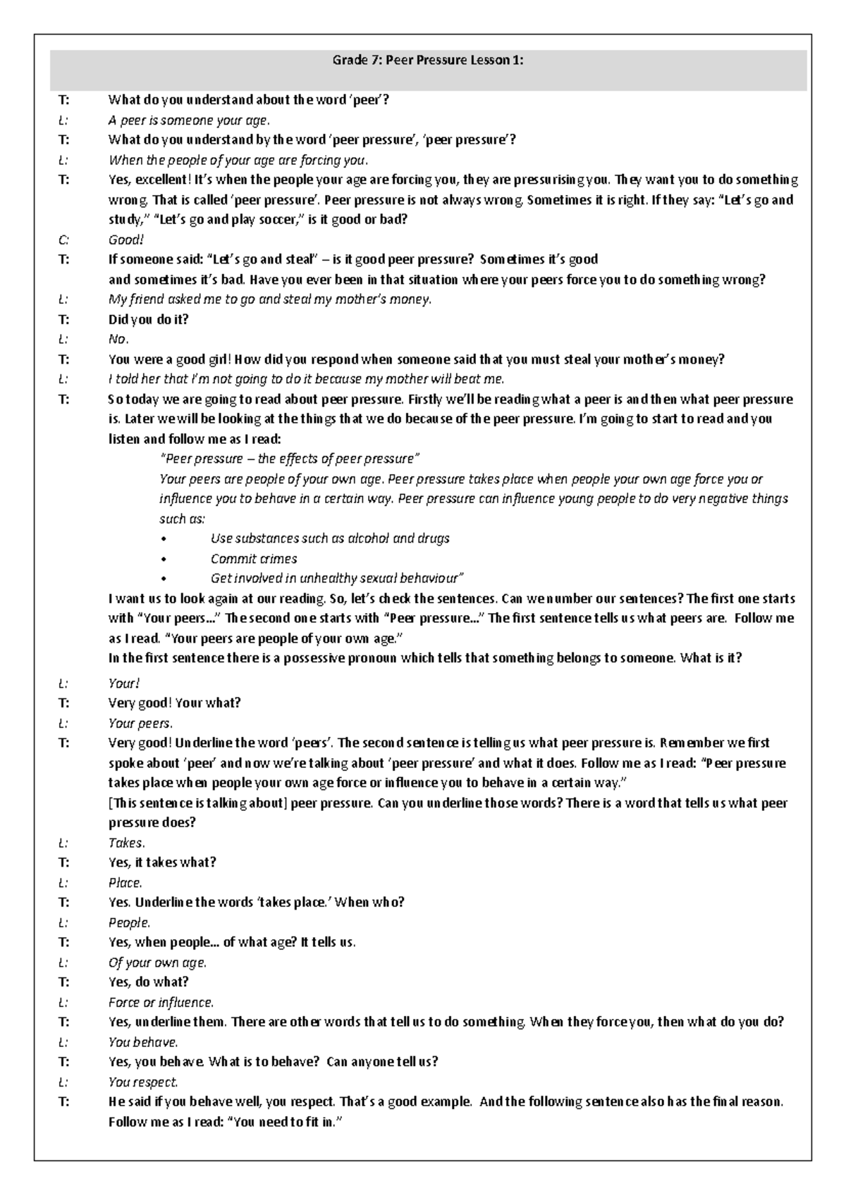 Peer Pressure Lesson Transcript for Grade 7: Understanding Influence ...