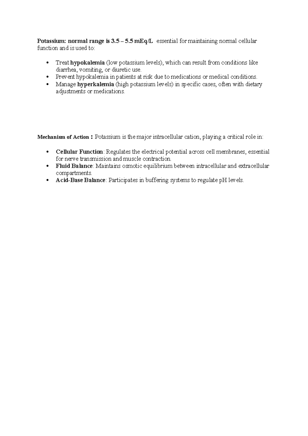 Potassium: Normal Range, Functions, and Clinical Applications - Studocu