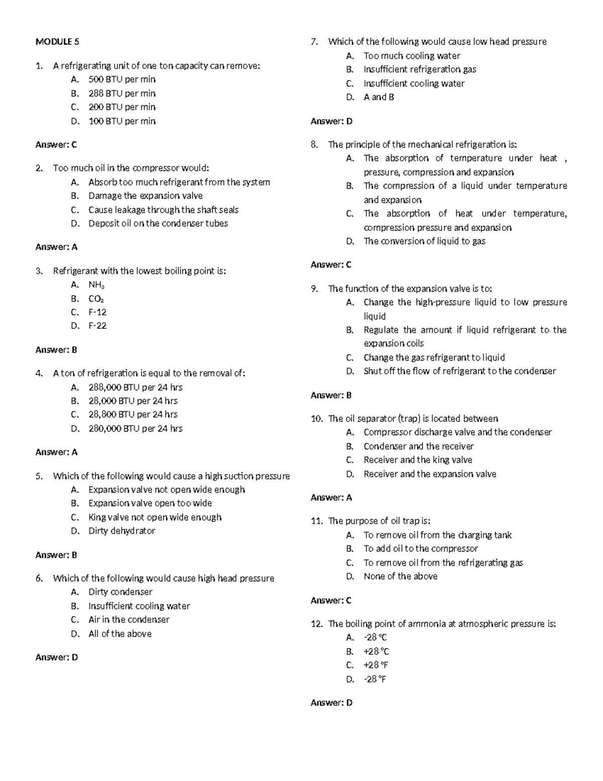PIPE - Module 5 - Elements in PIPE - MODULE 5 A refrigerating unit of ...
