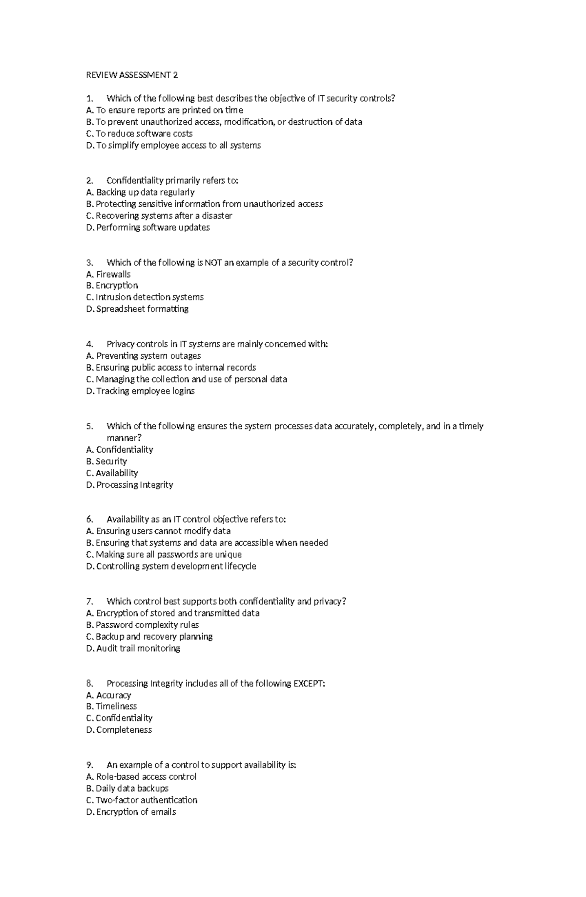IT Security Controls Review Assessment 2 - Studocu