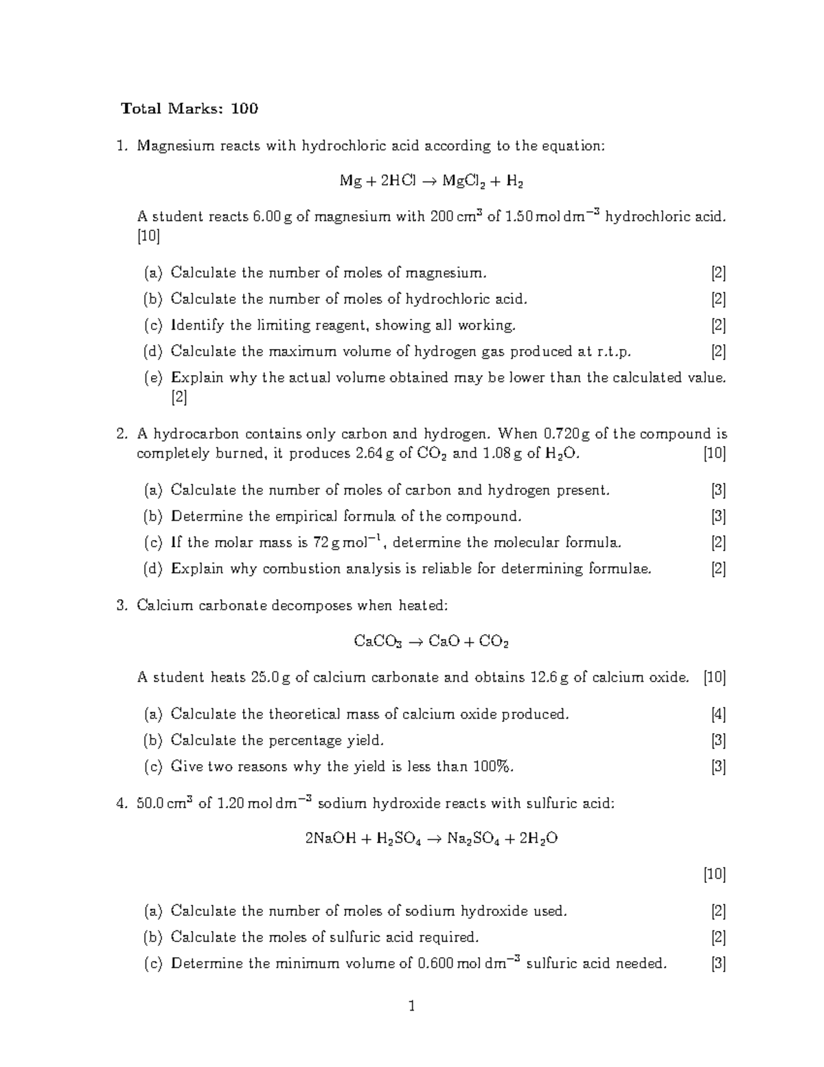 Chemistry MOLE Calculations: Comprehensive Guide to Stoichiometry - Studocu