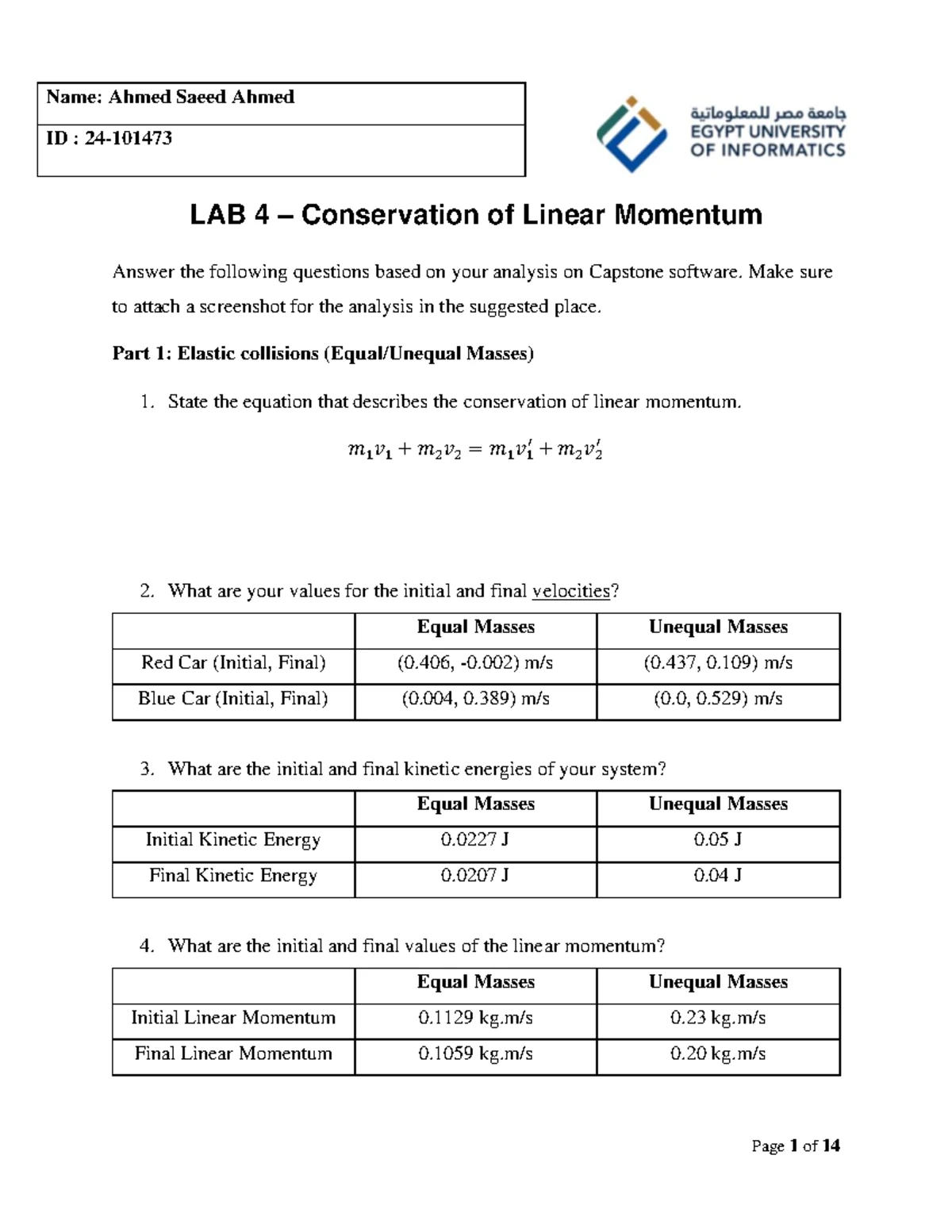 Grade 12 Physical Sciences Practical Task: Momentum Conservation ...