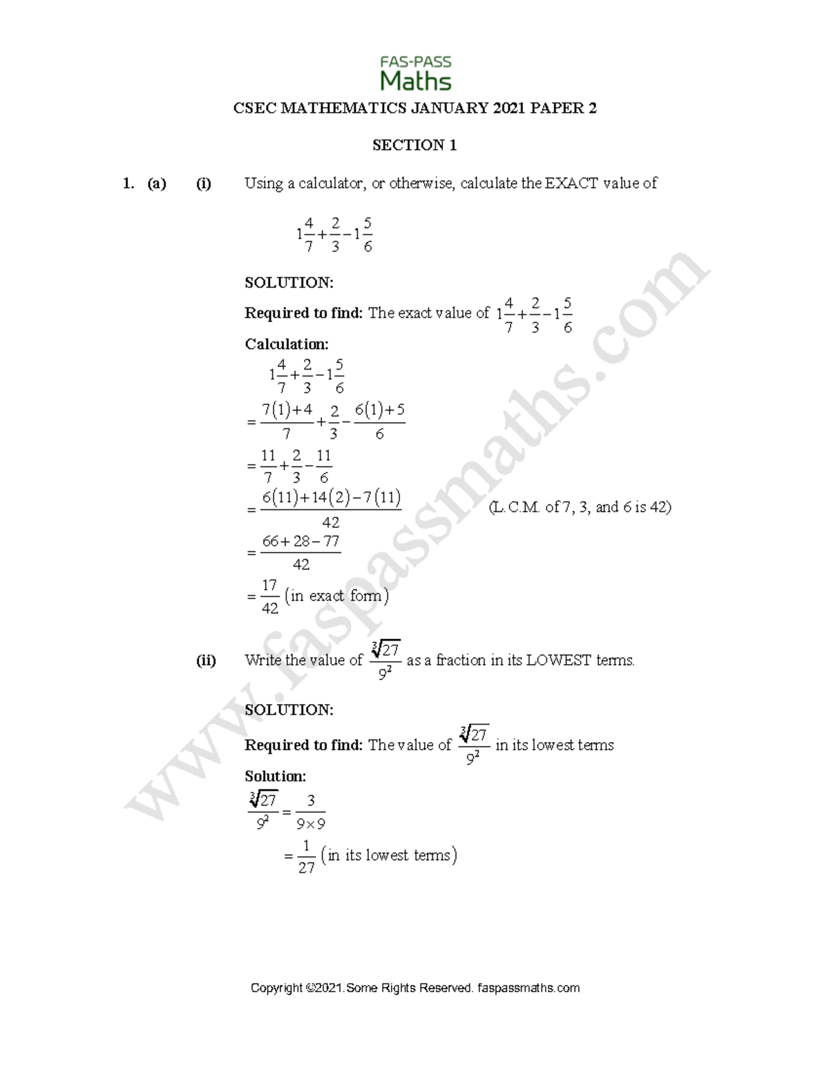 CSEC Maths P2 January 2021 Detailed Solutions and Explanations - Studocu