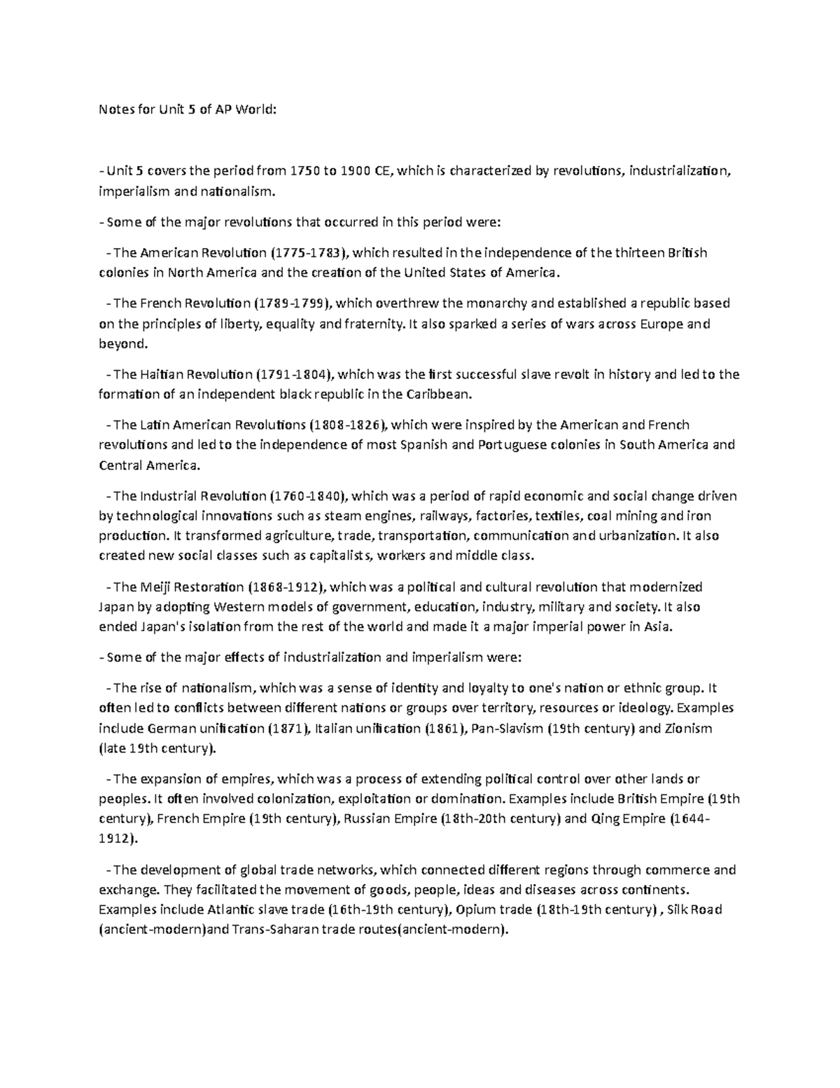 AP World Unit 5 Notes: Revolutions, Industrialization & Nationalism ...