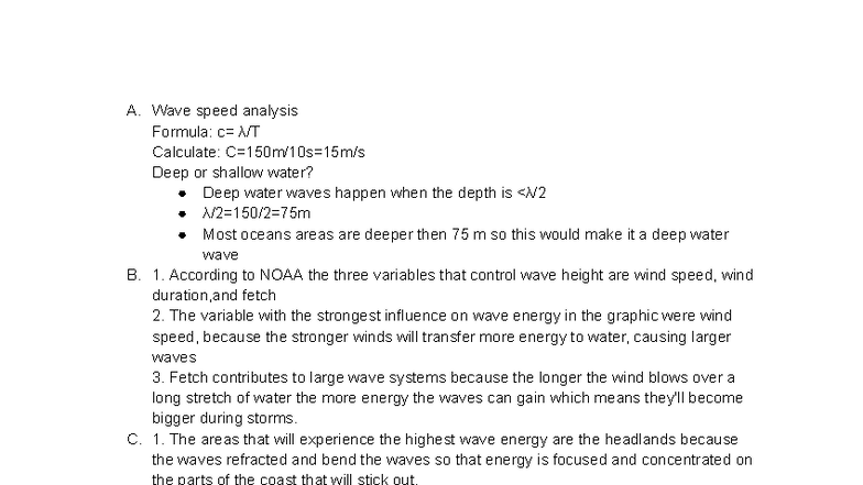 Wave Speed Analysis: Deep vs. Shallow Water Dynamics - Studocu