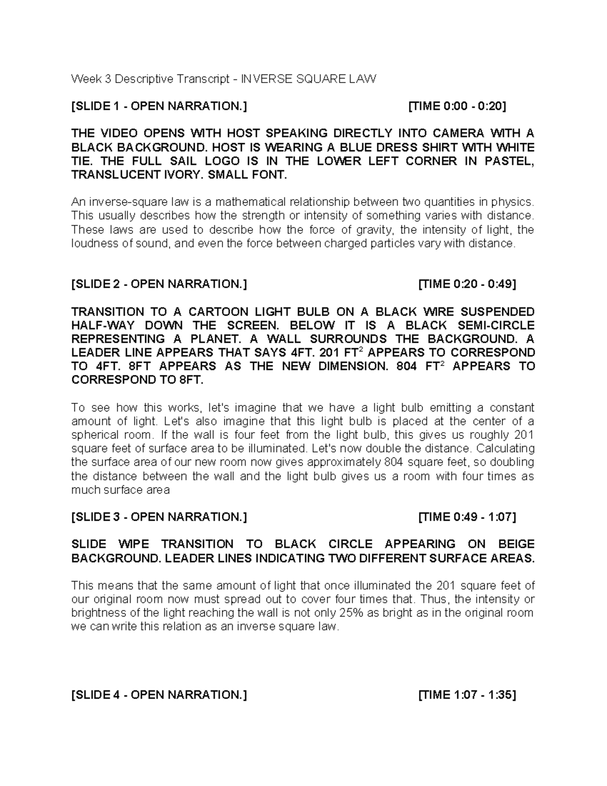 Week 3 Descriptive Transcript: Inverse Square Law Explained - Studocu
