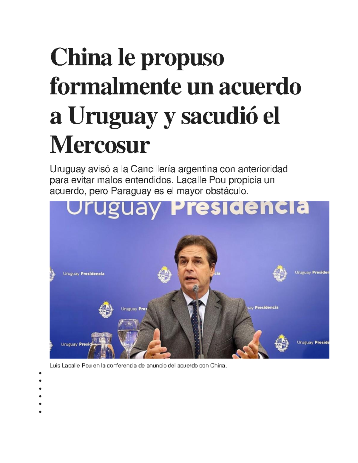 TP4 - Documentación extra - China le propuso formalmente un acuerdo a Uruguay y sacudió el ...