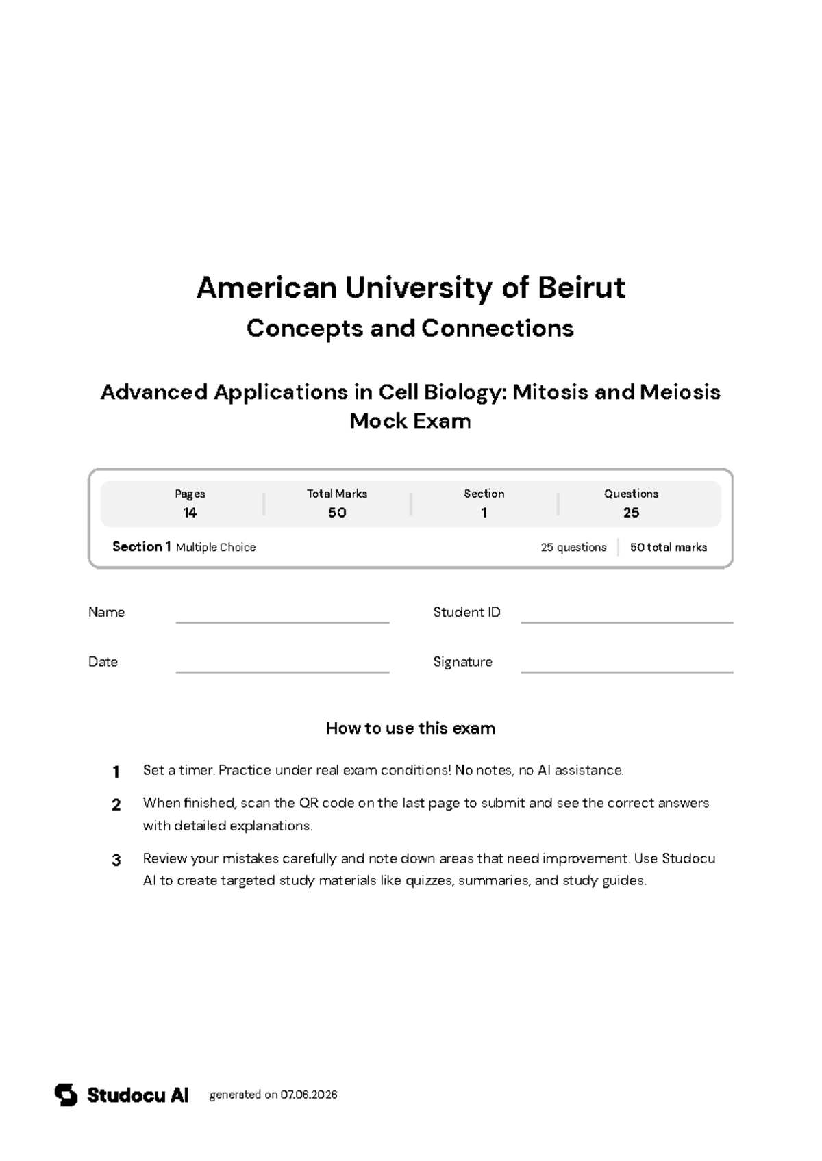 Advanced Applications in Cell Biology: Mitosis and Meiosis Mock Exam ...