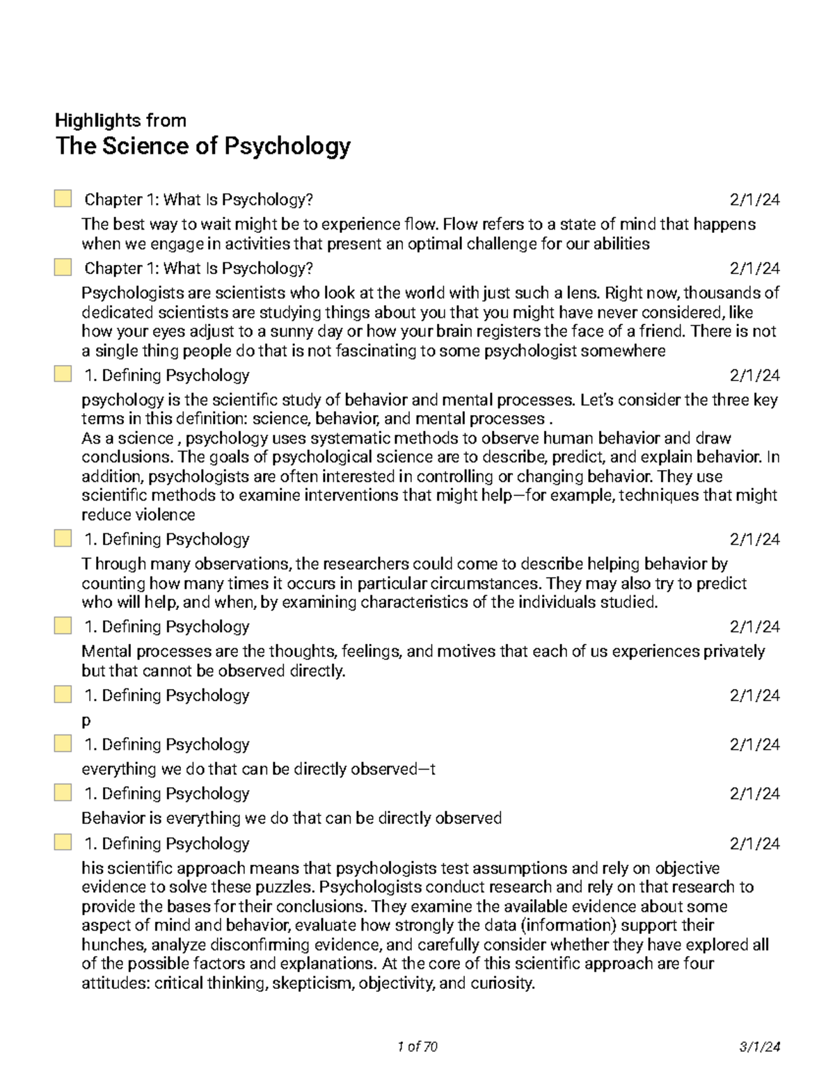 The Science of Psychology (PSY101) Chapter 1 Highlights: Defining ...