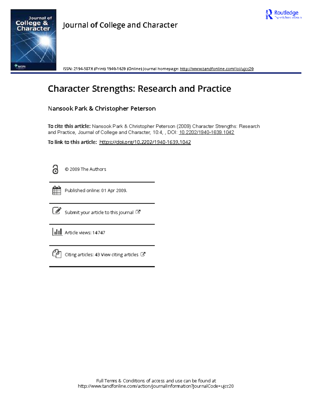 Character Strengths: Overview and Applications in Education (PSY 101 ...