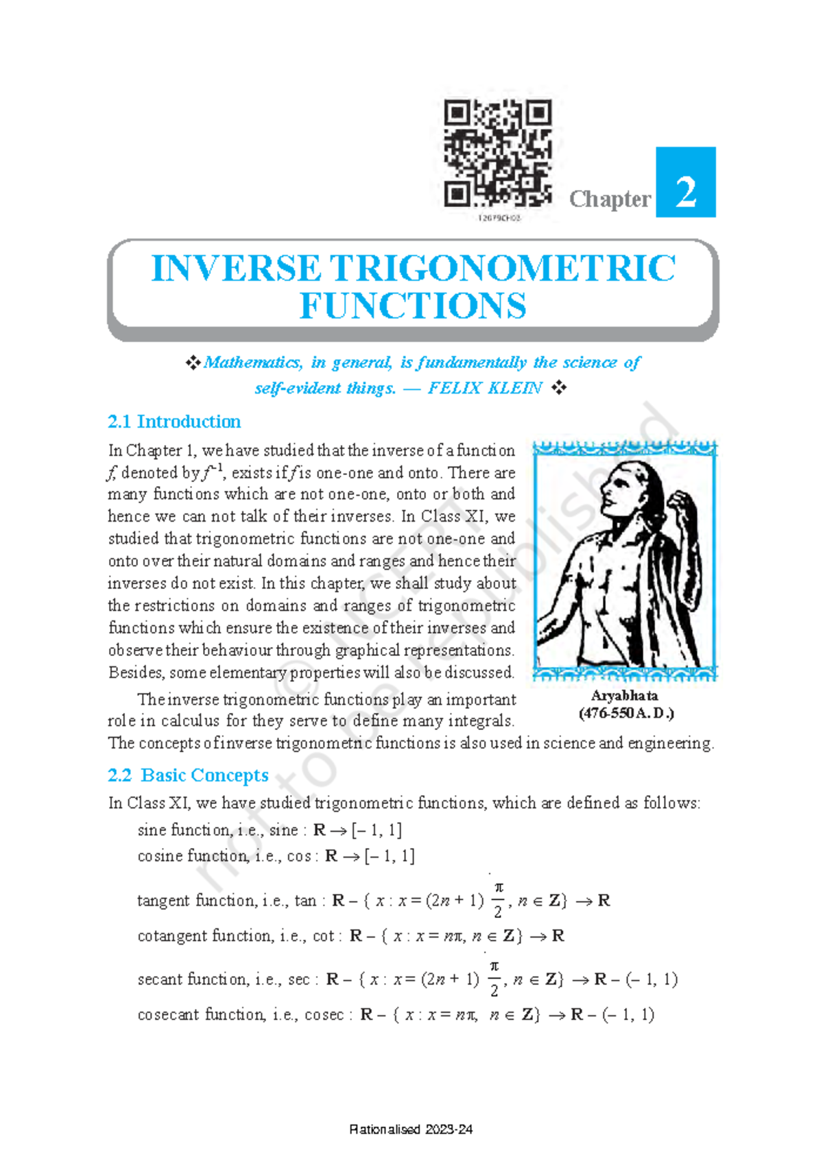 CBSE Class 12 NCERT Maths Chapter 2: Inverse Trigonometric Functions ...