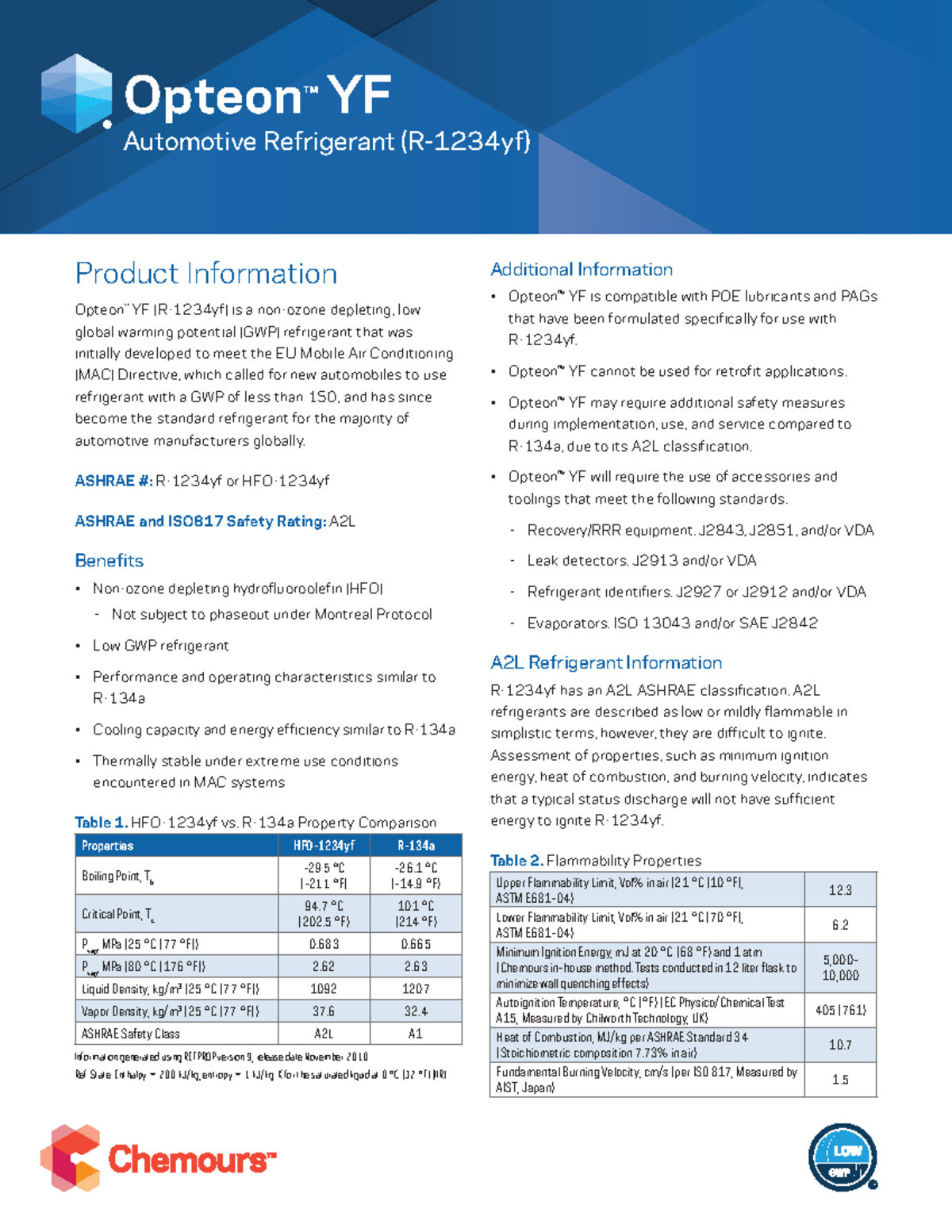 Opteon YF Refrigerant Product Info Bulletin: Safety & Performance - Studocu