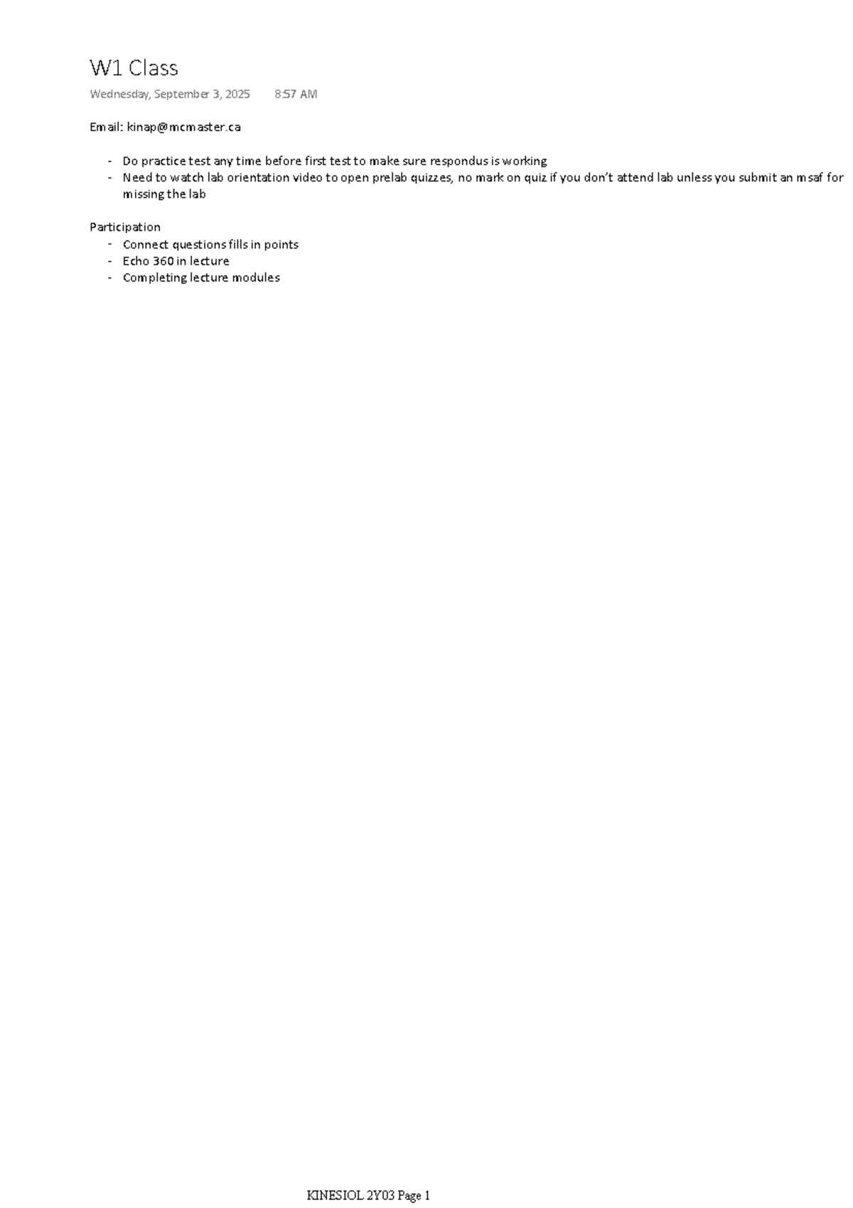 KINESIOL 2Y03 Lecture Notes: Anatomy & Embryology Overview - Studocu