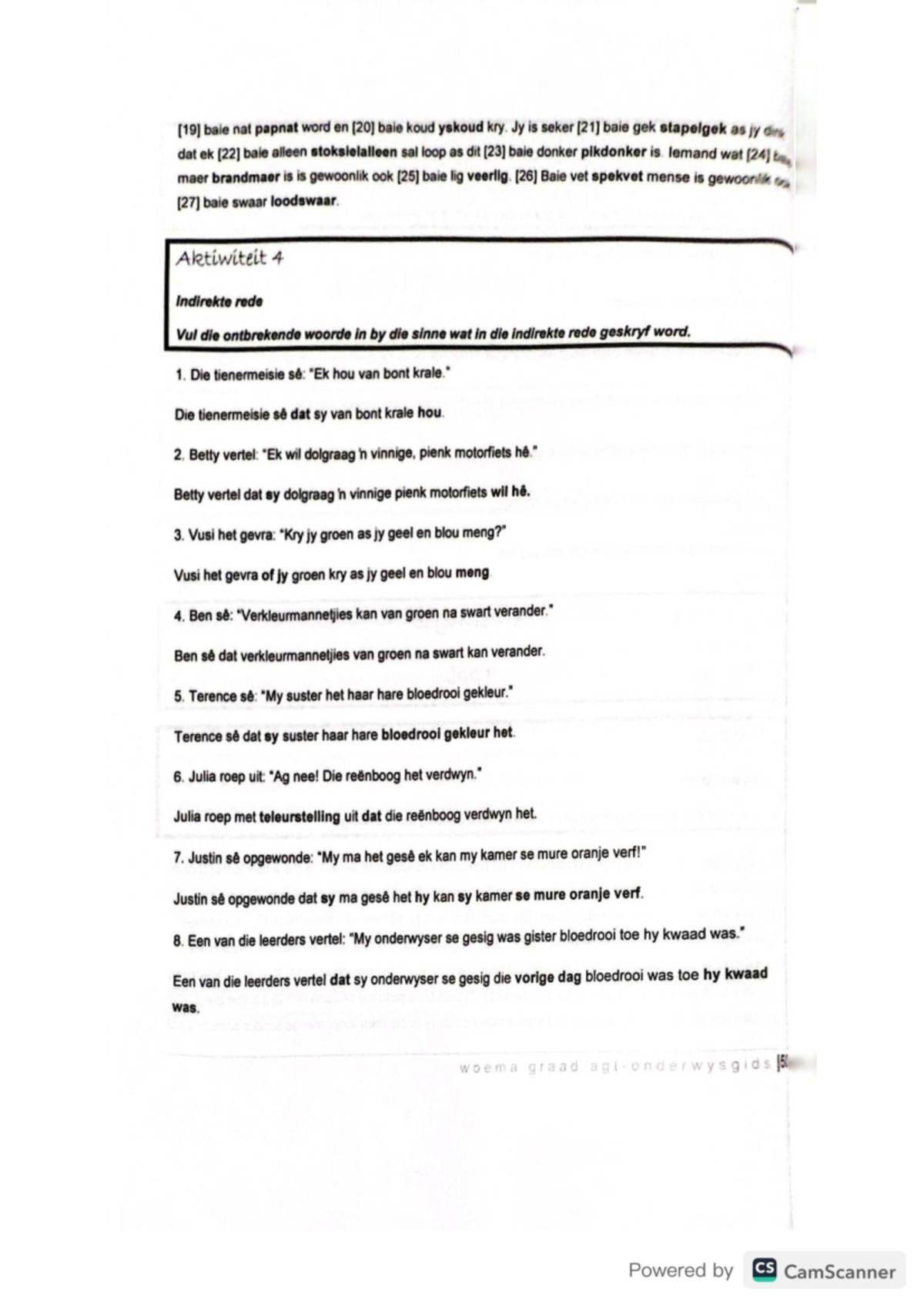 MEMO - Gr.8 Hersieningsoefening - Direkt - bale nat papnat word en bale ...