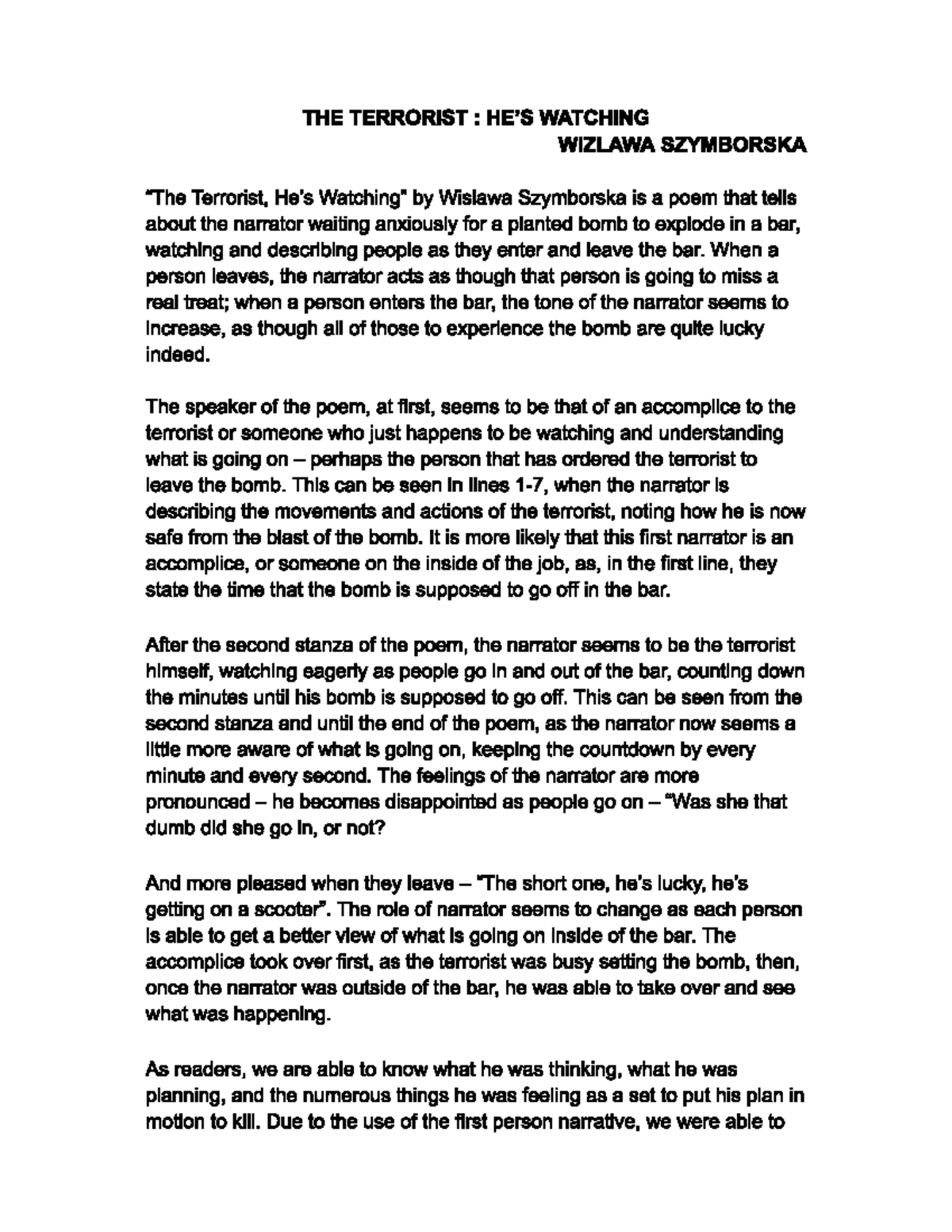 The Terrorist: Analyzing Wislawa Szymborska's Poem - ENGLISH LITERATURE ...