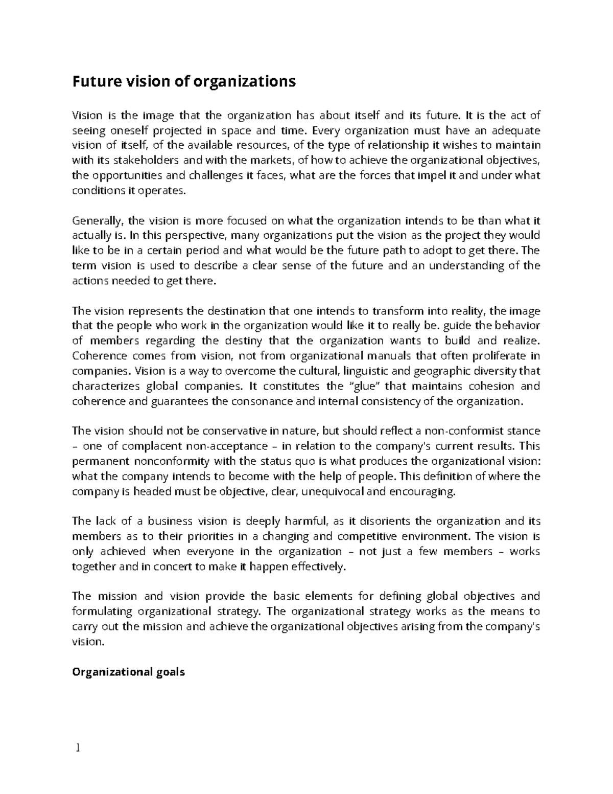 Organizational Vision: Strategic Insights for Future Success - Studocu