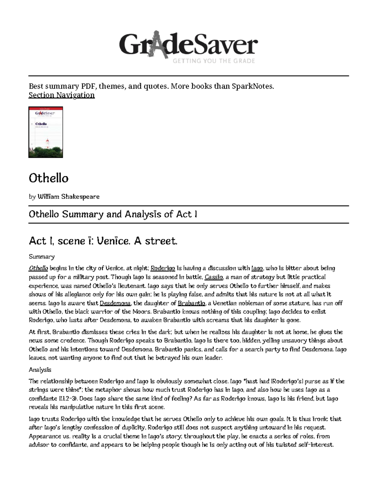 Othello (ENG 101) Act I Summary & Analysis: Themes & Quotes - Studocu