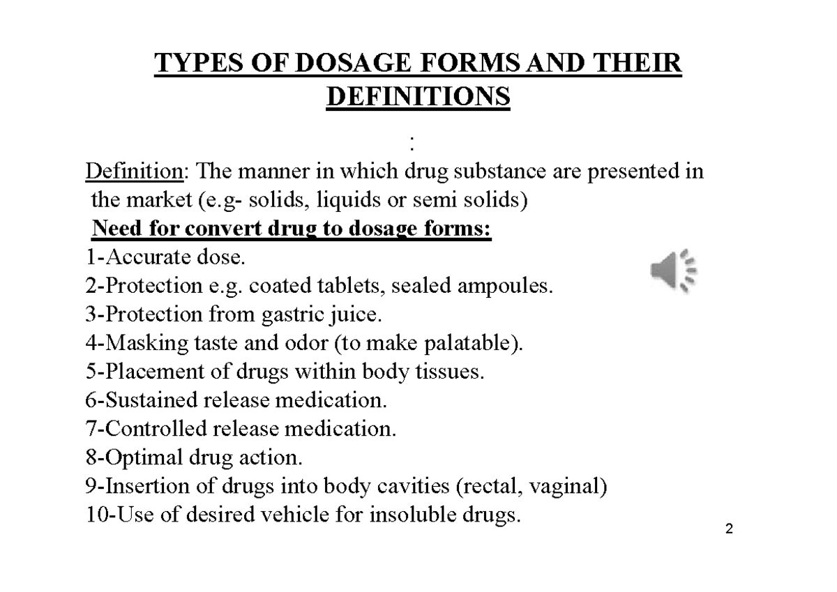 Types of Dosage Forms and Their Definitions - F Y Pharm D - Studocu