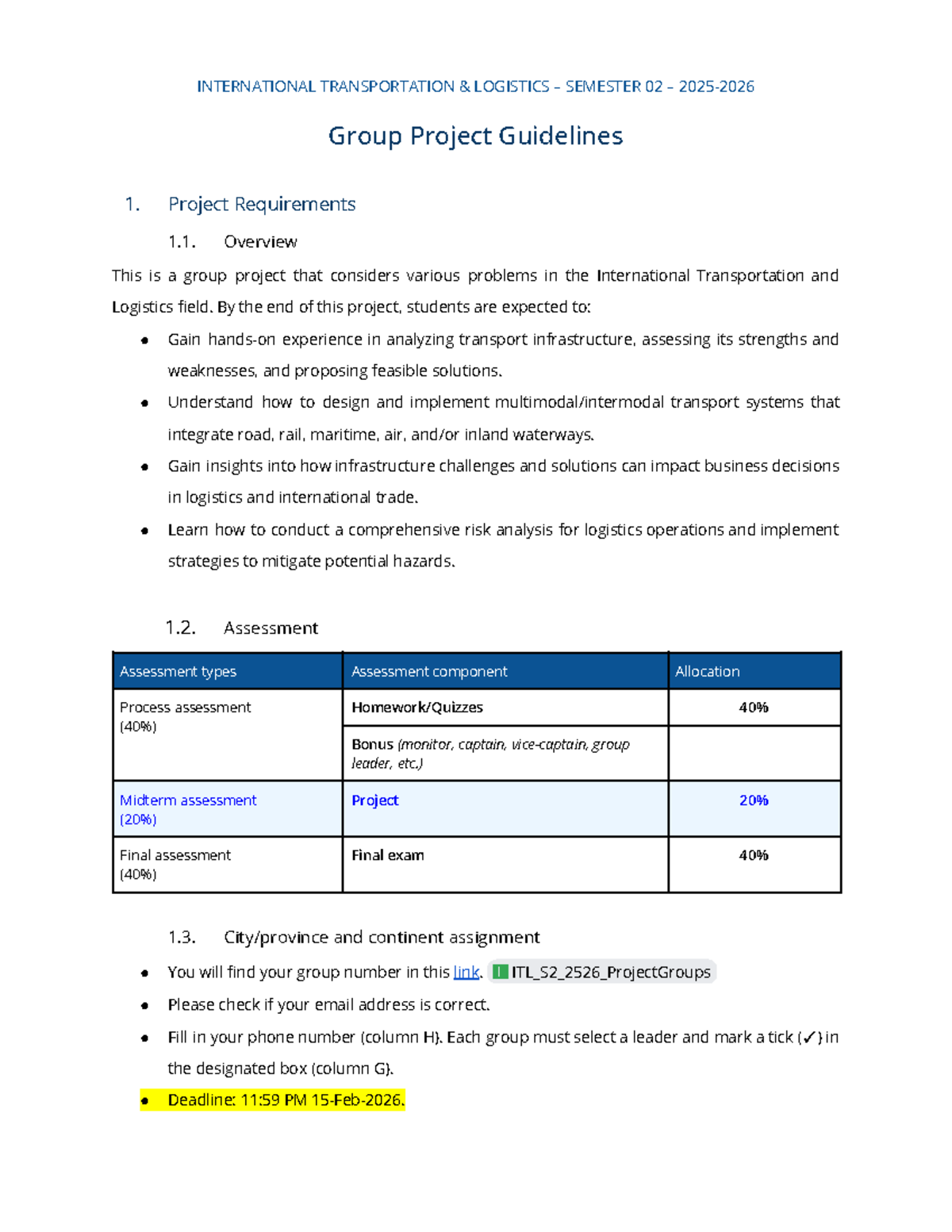 ITL S2 2526 Group Project: International Transportation Logistics ...
