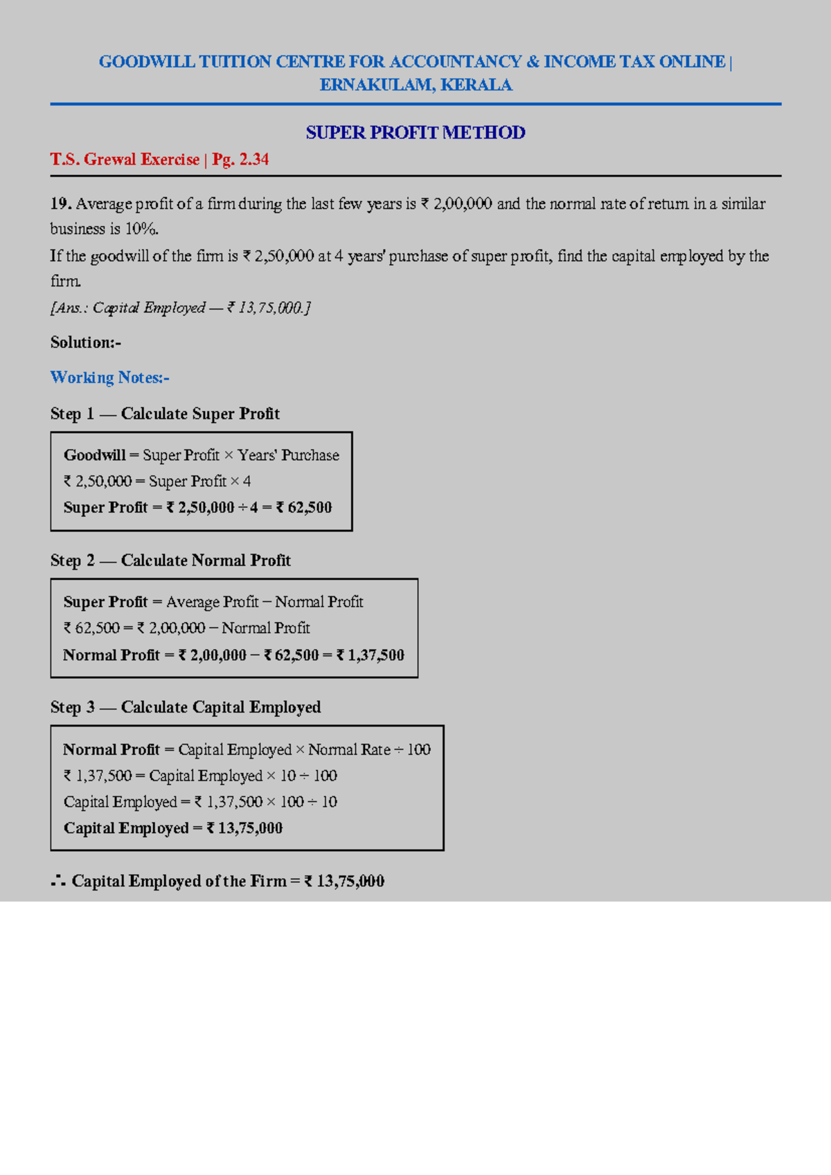 Plus Two CBSE Accountancy T.S. Grewal Goodwill Valuation Exercises ...