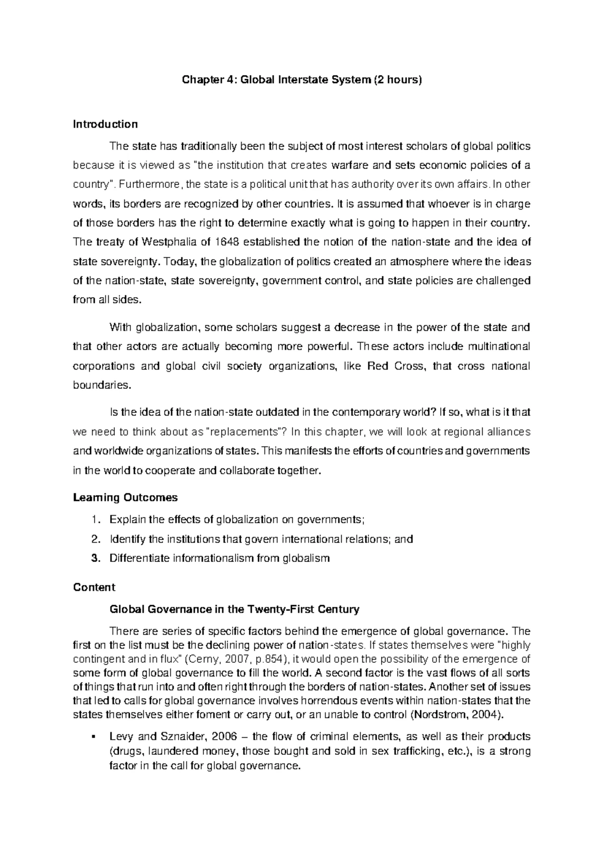 Global Interstate System in Contemporary Globalization Analysis - Studocu