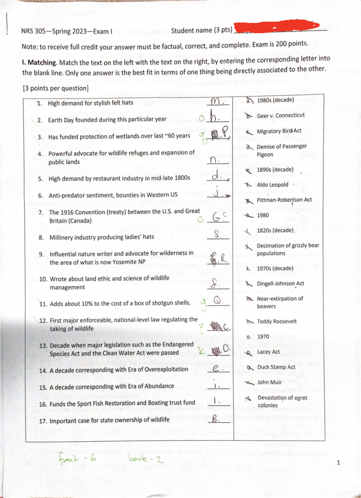 NRS 305 Exam 1 - NRS 305 Exam 1. - rt NRS Student name (3 pts) Ce oe ...