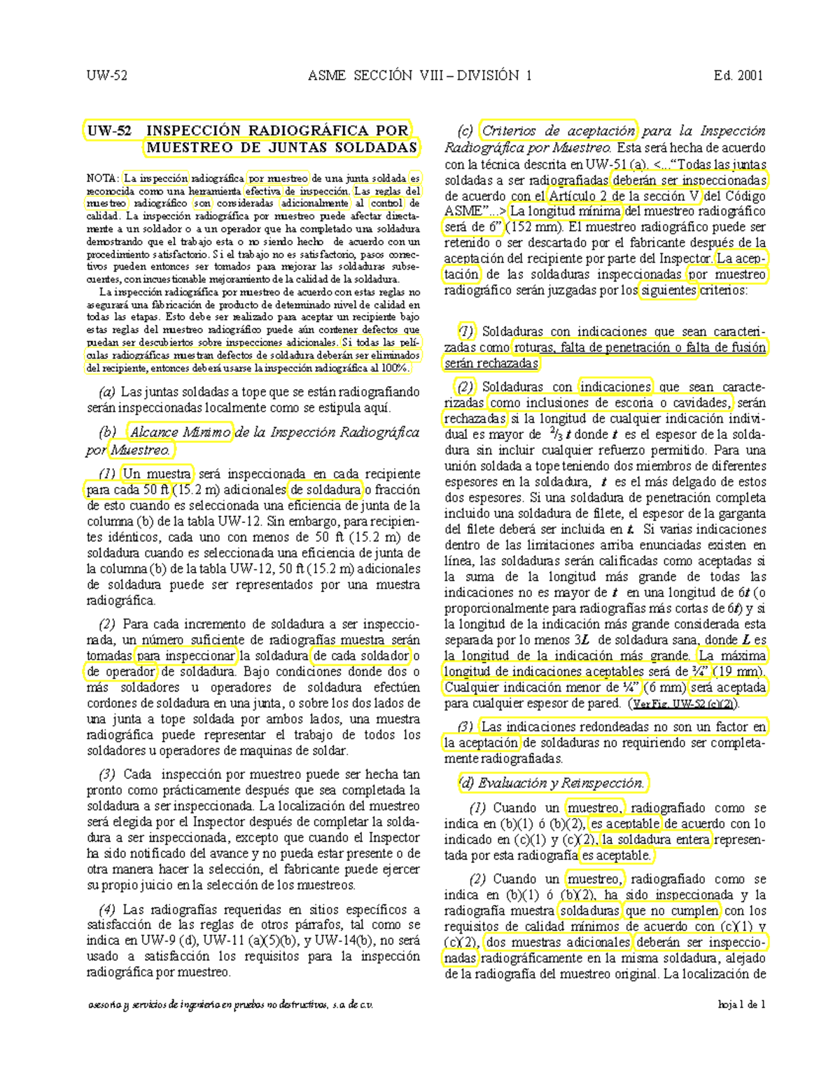 UW-52 ASME Sección VIII División 1: Inspección Radiográfica y Normas ...