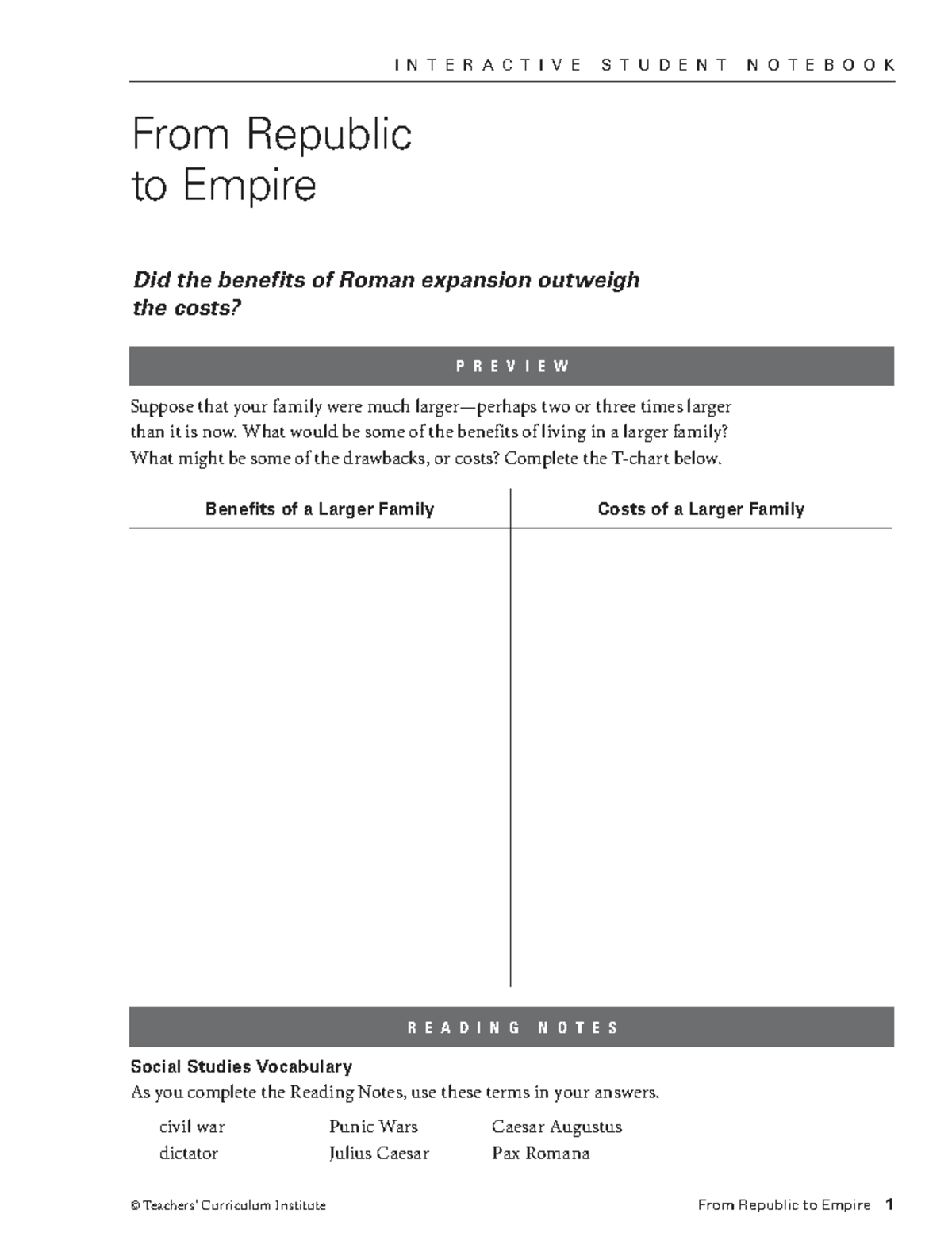Interactive Student Notebook: From Republic to Empire Analysis - Studocu