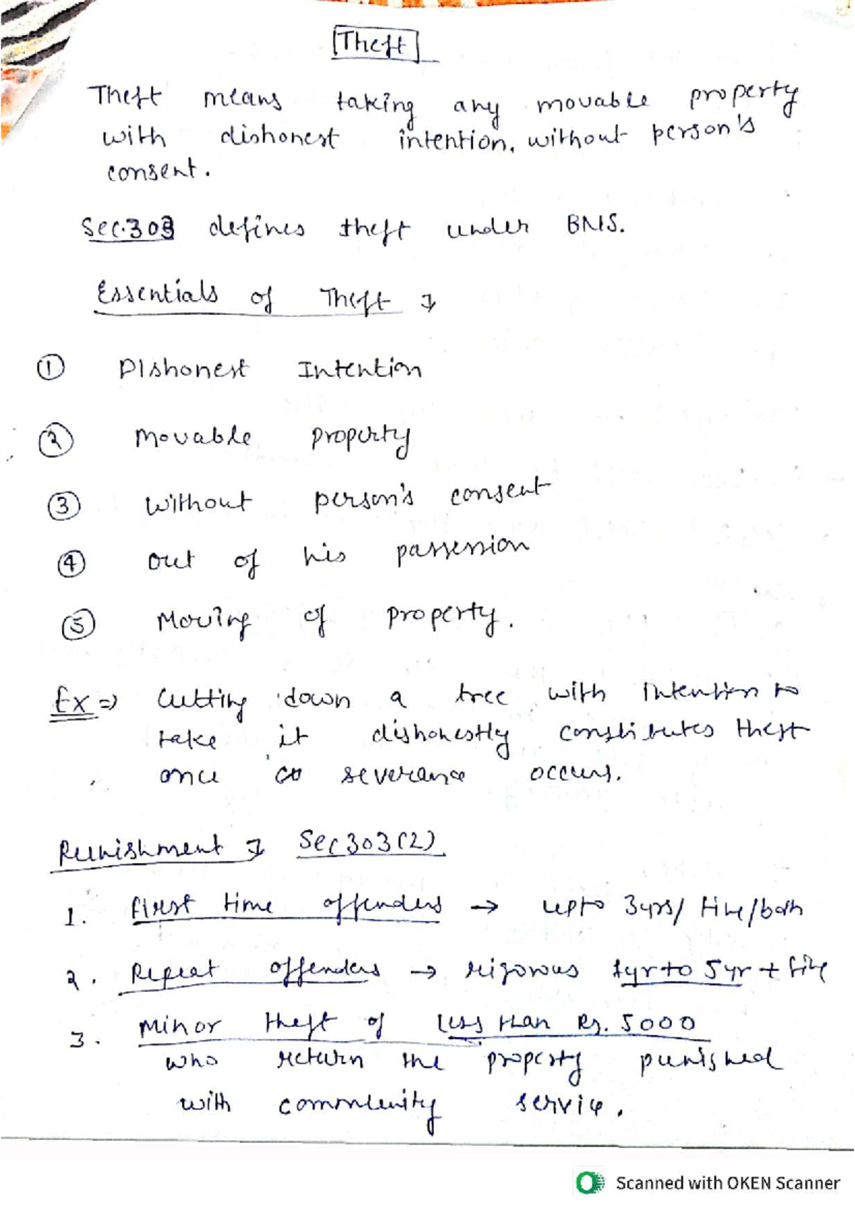 Theft - Short Notes on Legal Definition and Essentials (BNS) - Studocu