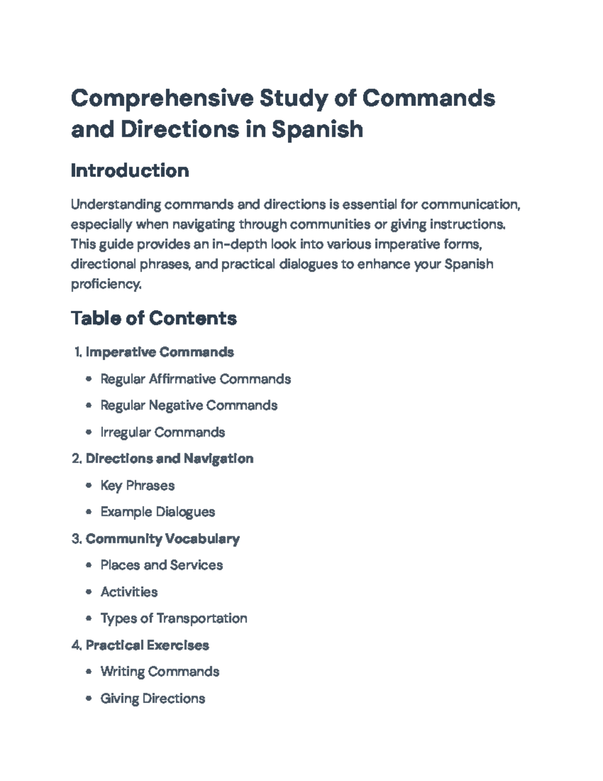 Guide to Spanish Commands and Directions (LANG101) - Comprehensive ...