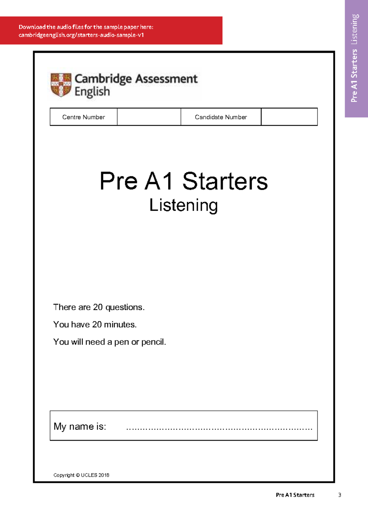Pre A1 Starters Listening & Reading Sample Test 1 - Studocu