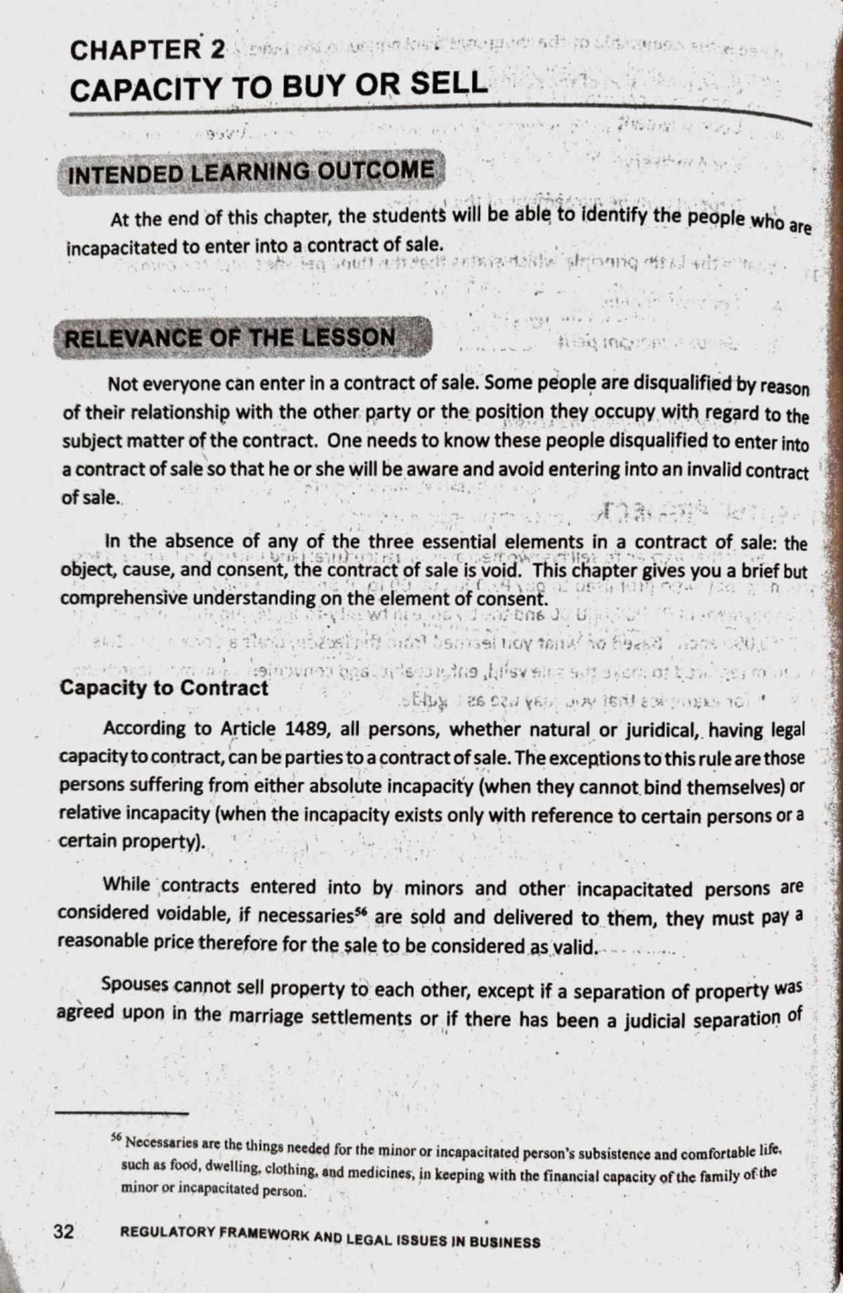 Law on Sales: Chapter 2 - Capacity to Buy or Sell (RFB CADA) - Studocu