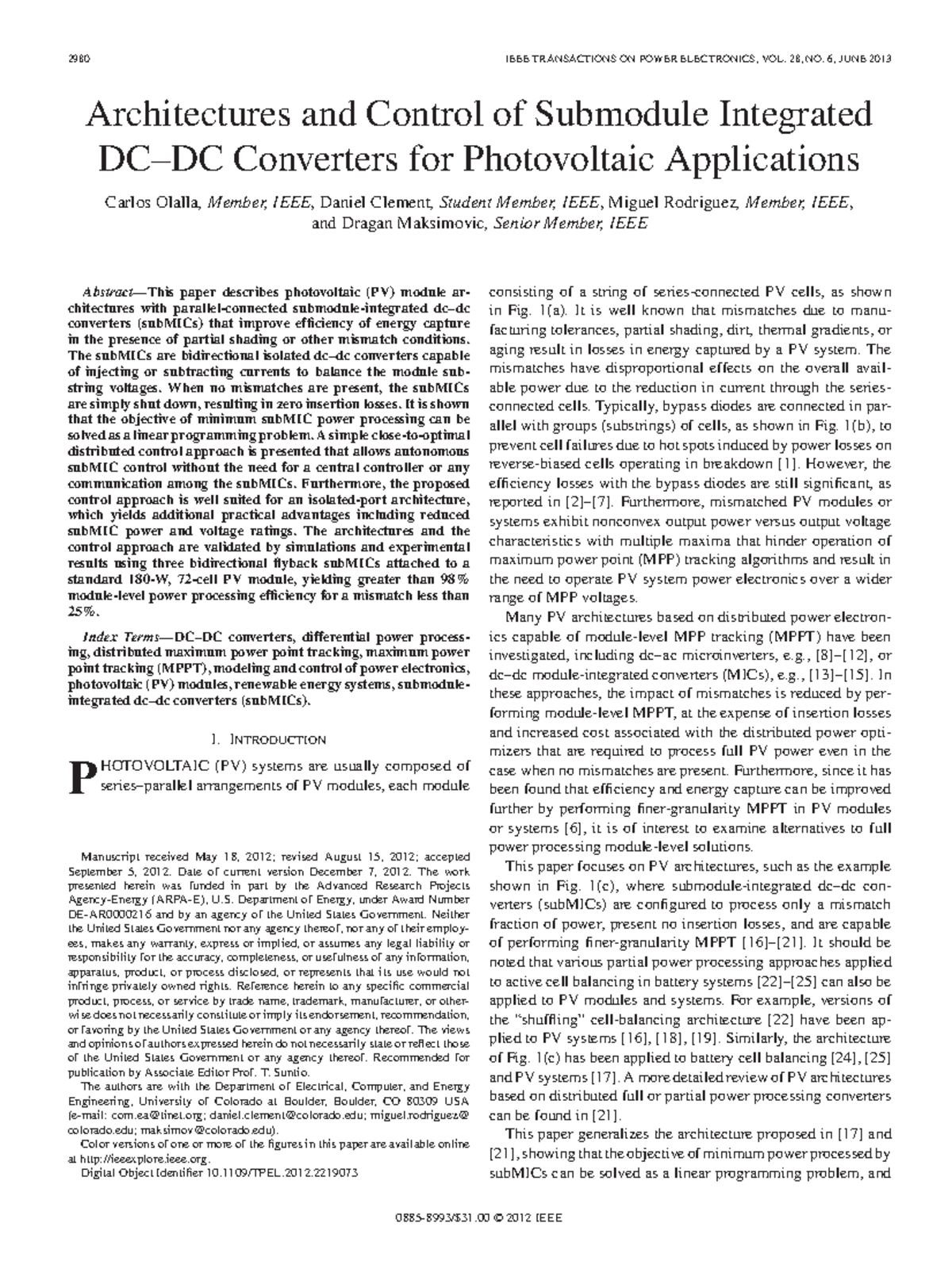 Architectures and Control of Submodule Integrated Converters for PV ...