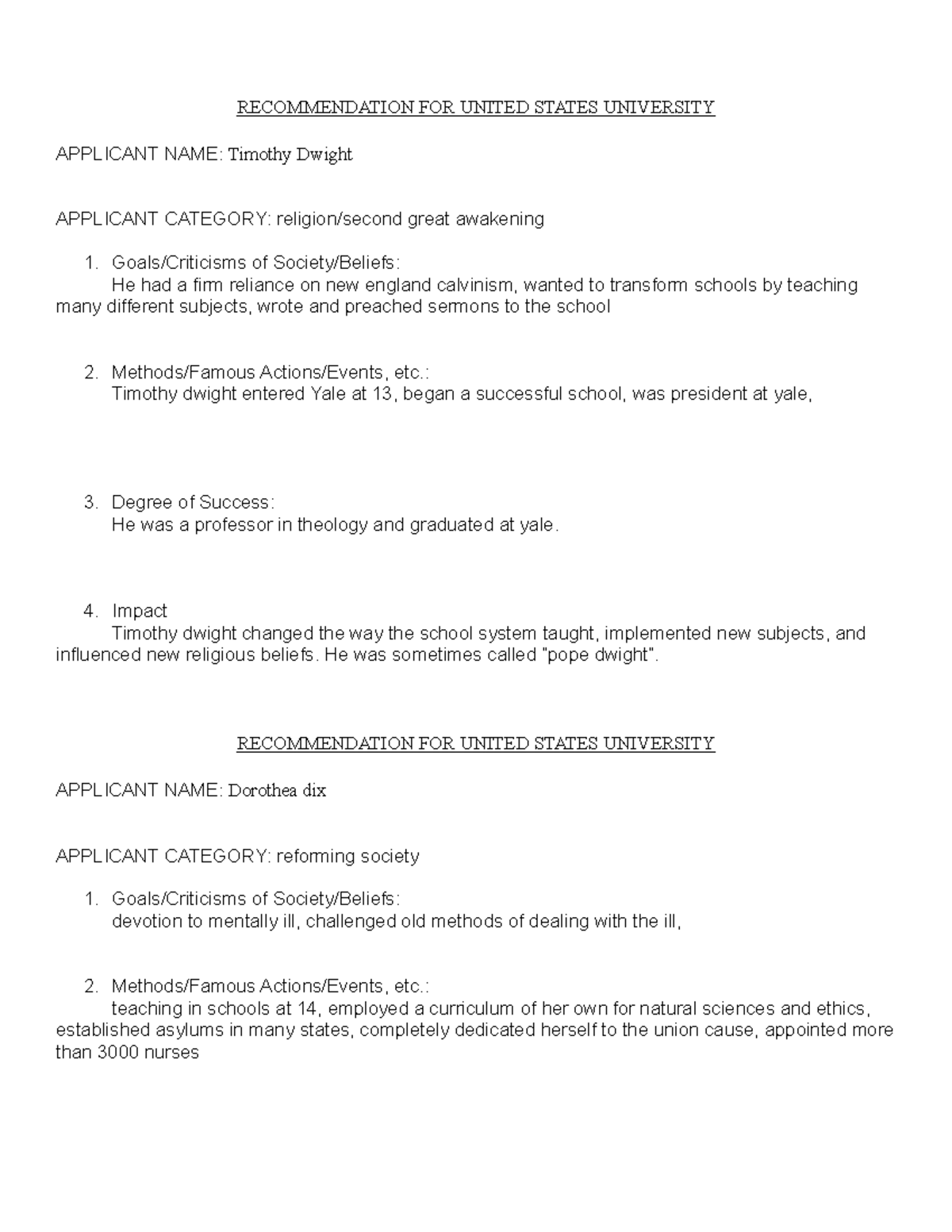 Antebellum-5 Reformer Simulation Student Document-1 - RECOMMENDATION ...