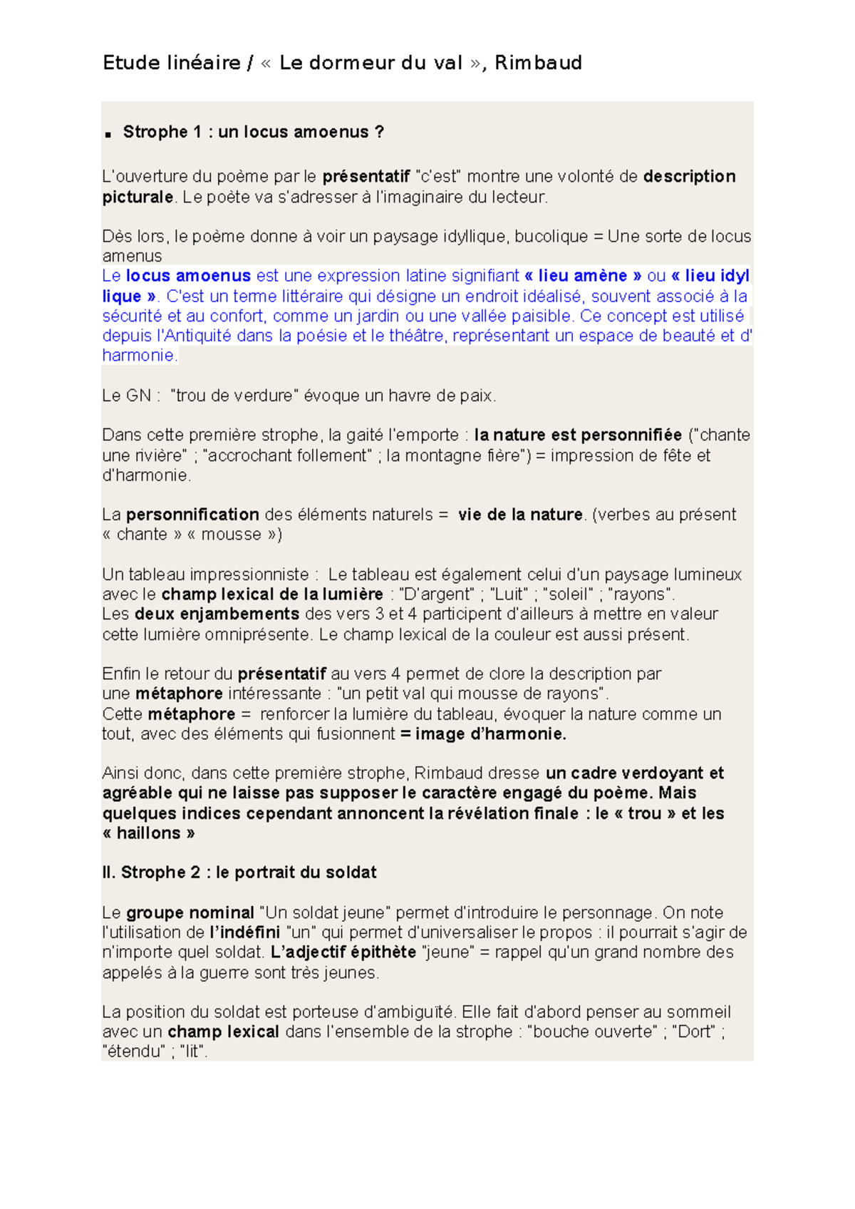 Le dormeur du val - Etude linéaire de Rimbaud : Analyse des Strophes ...