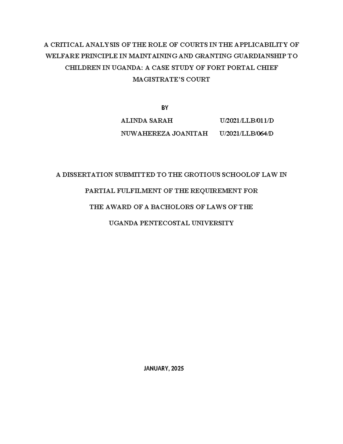 Critical Analysis of Courts' Role in Child Guardianship in Uganda: A ...